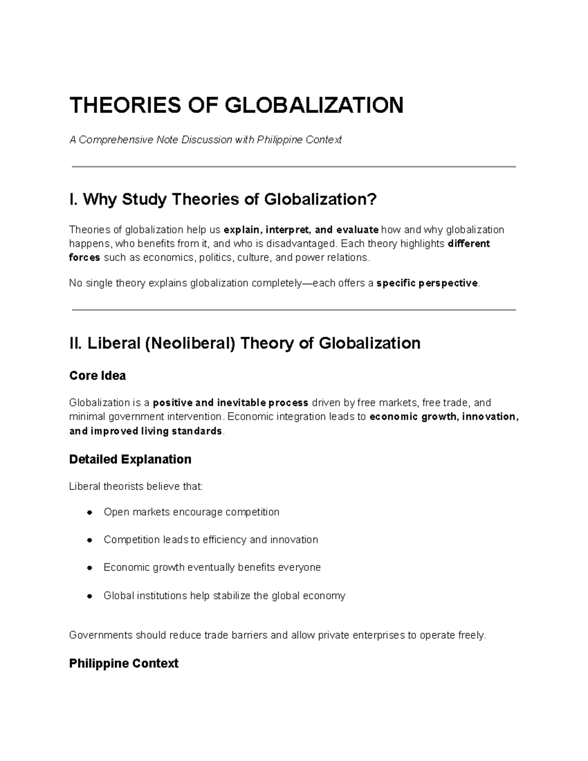 Theories of Globalization: Comprehensive Notes with PH Context - Studocu