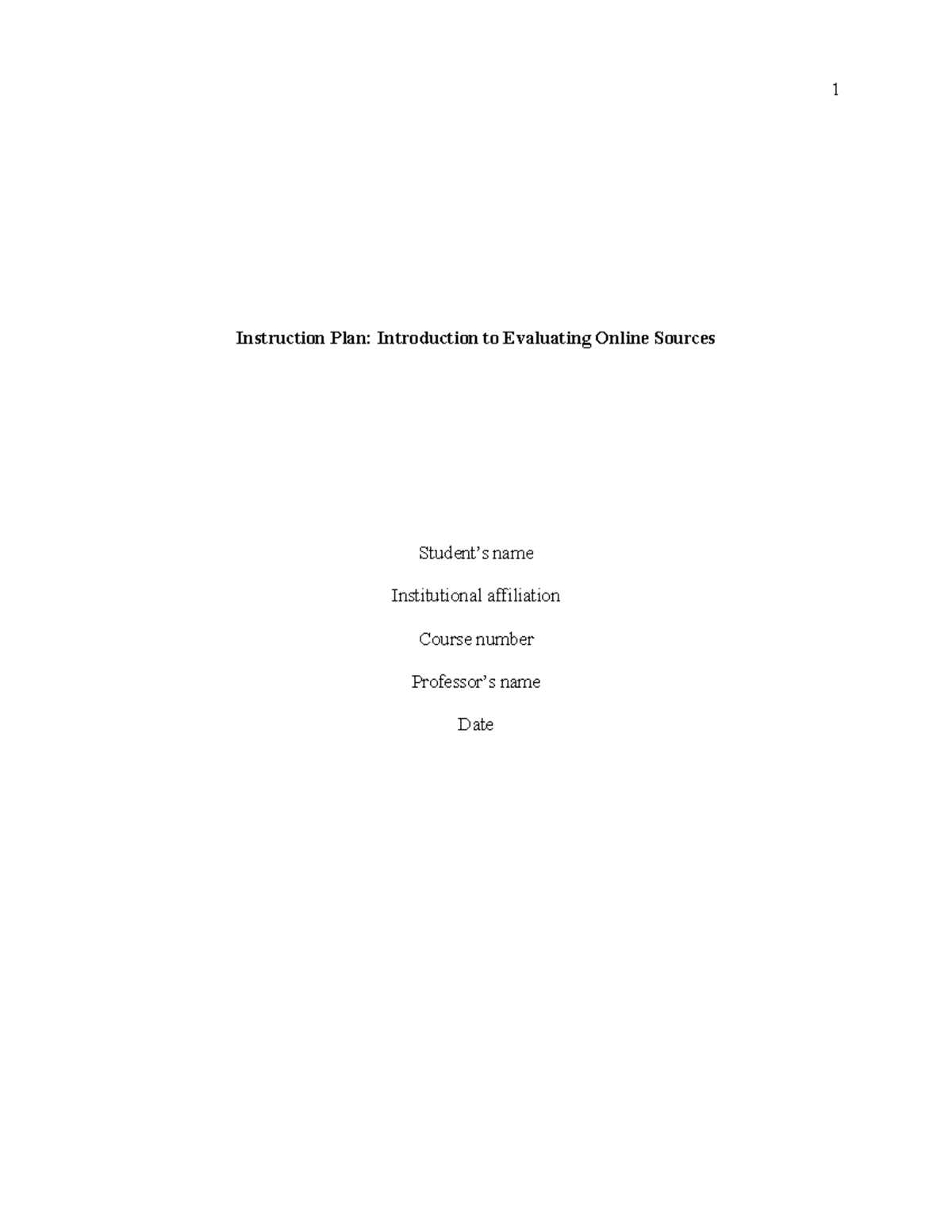 Instruction Plan: Evaluating Online Sources for High School Juniors (1 ...