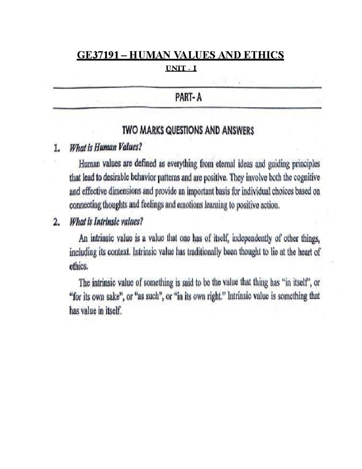 GE3791 Human Values AND Ethics Question BANK - Human Resource ...