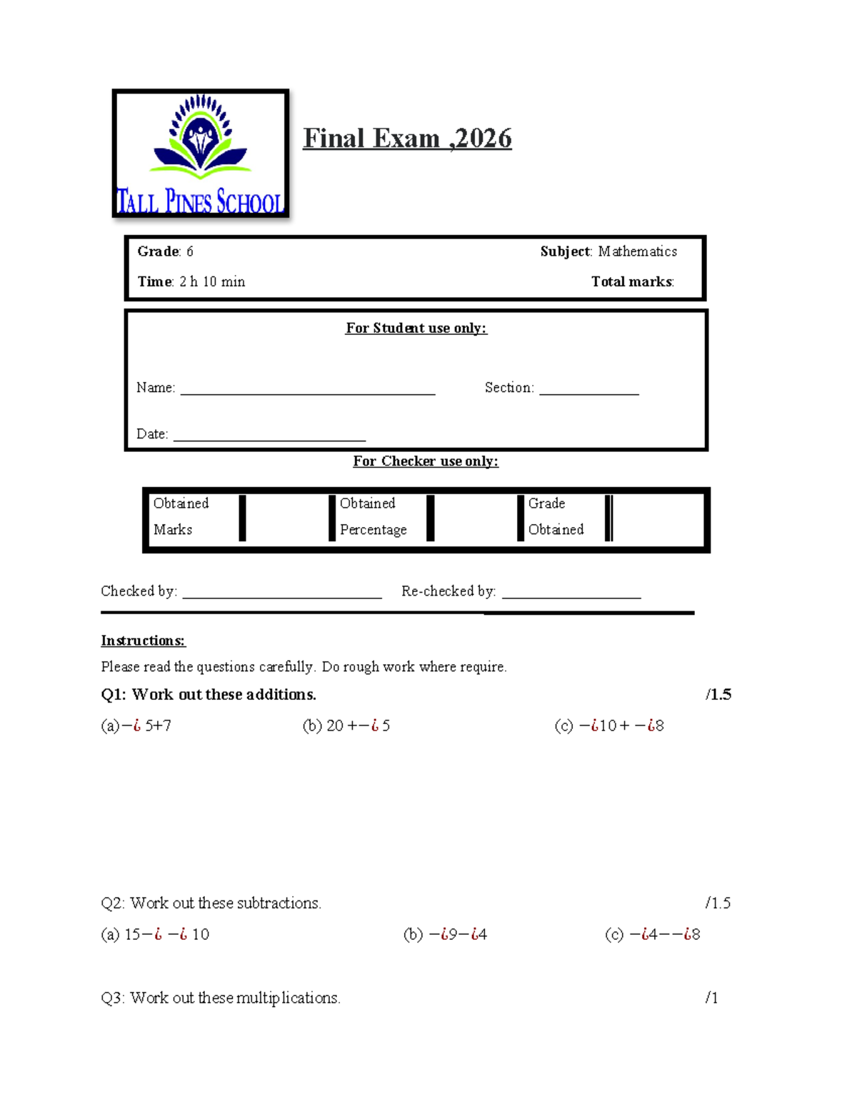 Final Exam - Grade 6 Mathematics, February 2026 - Studocu