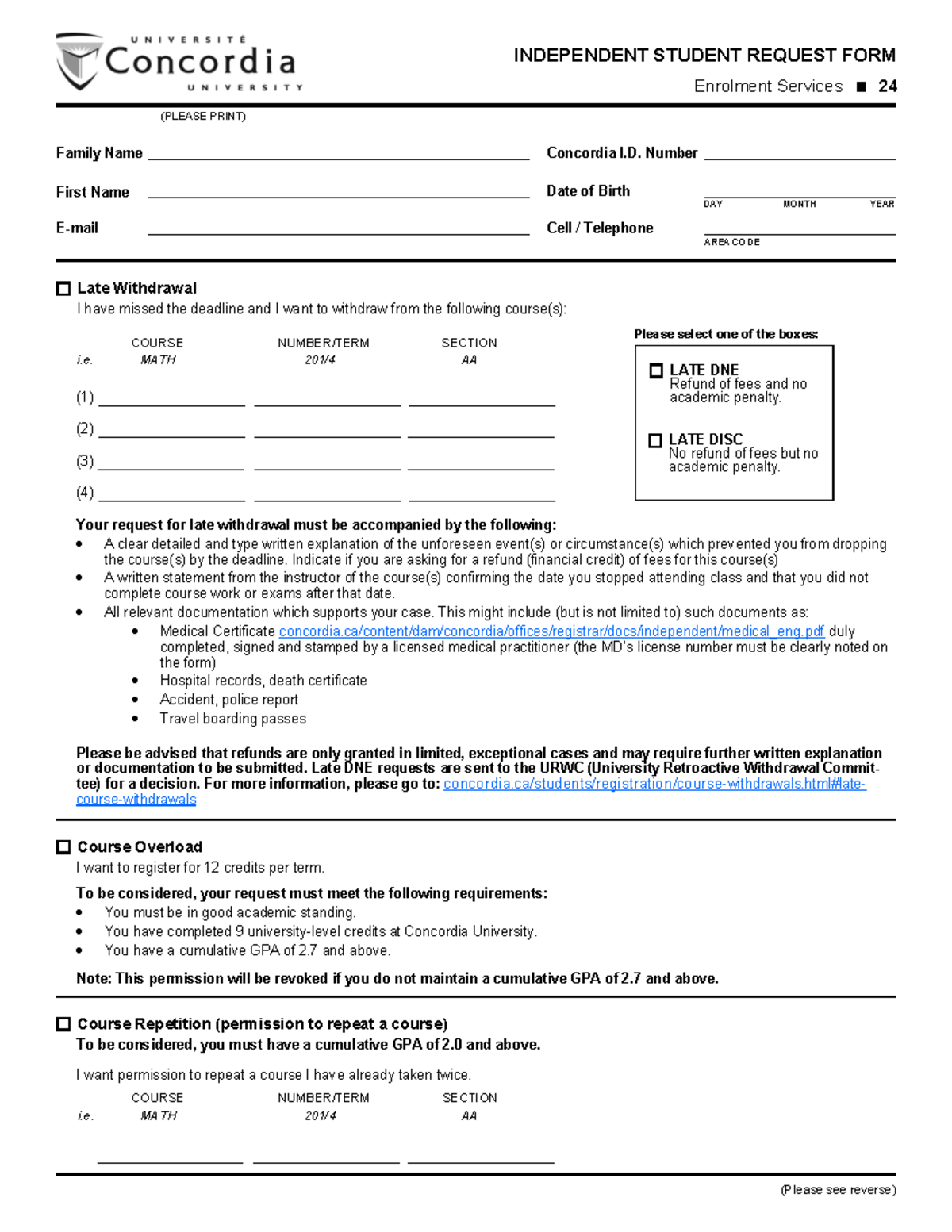 Independent Student Request form - INDEPENDENT STUDENT REQUEST FORM ...