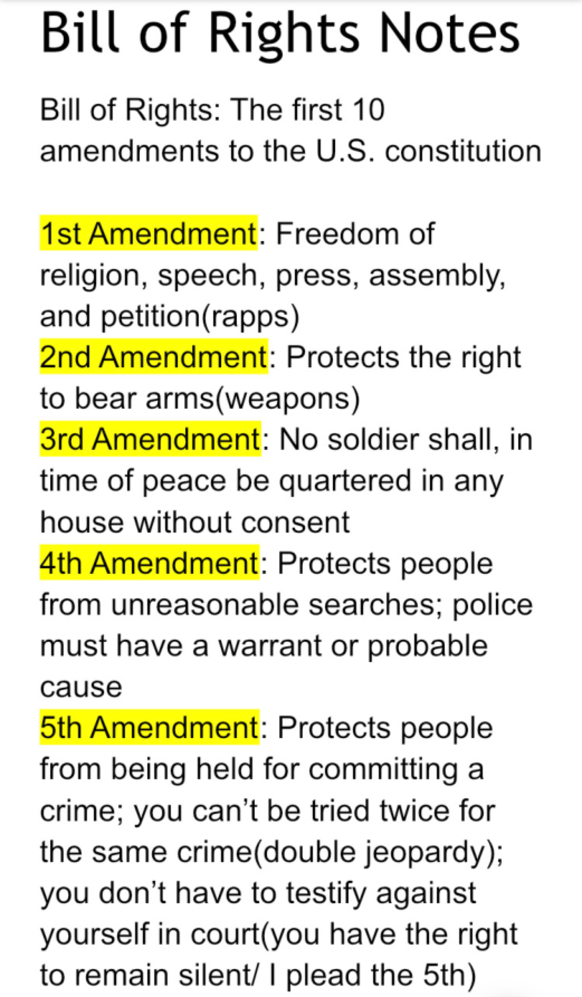 Bill Of Rights Explanatory Notes