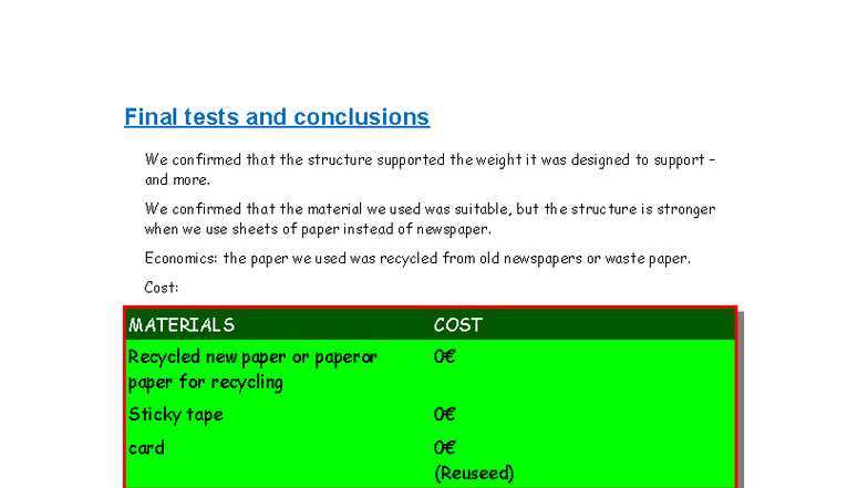 P2 Final Test Conclusions on Structural Strength and Materials - Studocu