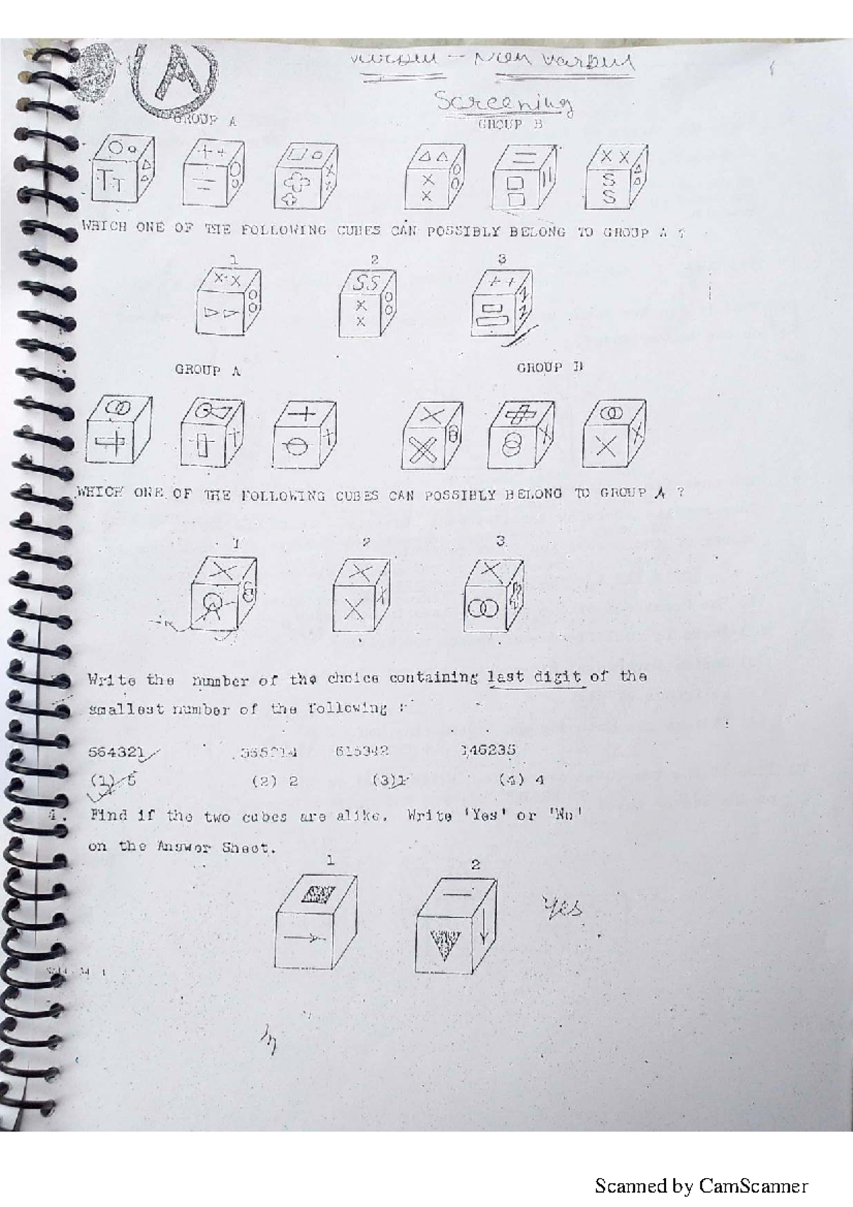 Bhopal Actual OIR - Science: Group A & B Cube Classification - Studocu