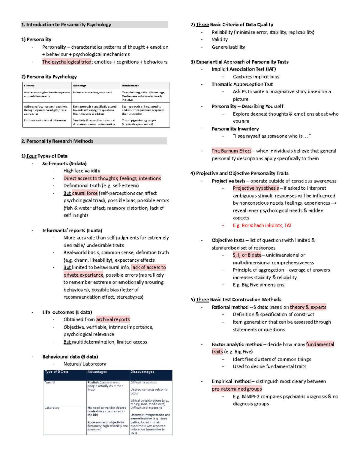 PSYC305 Final Exam Summary: Key Concepts in Personality Psychology - Studocu
