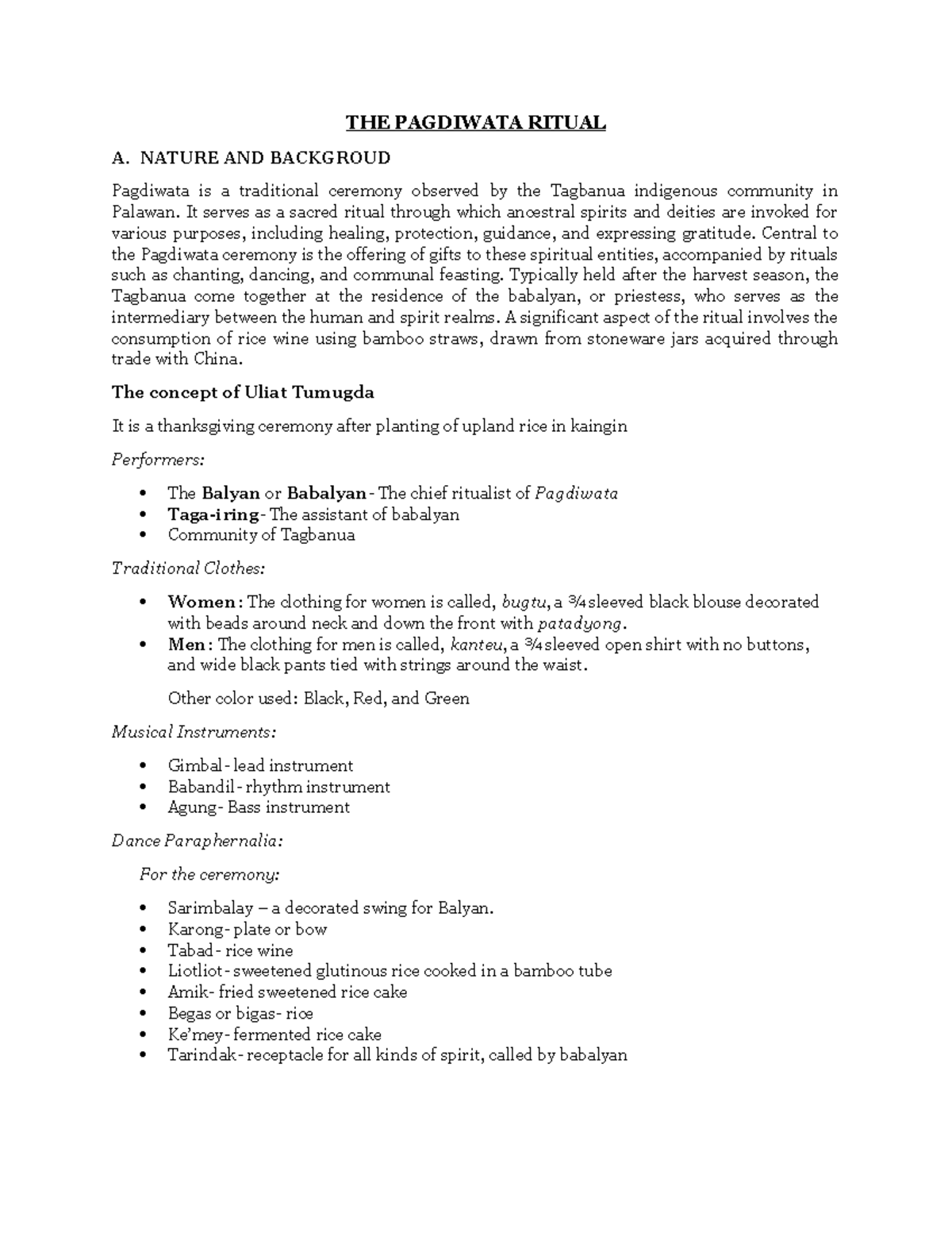 Pagdiwata Ritual Guidelines and Criteria for Performers - Studocu