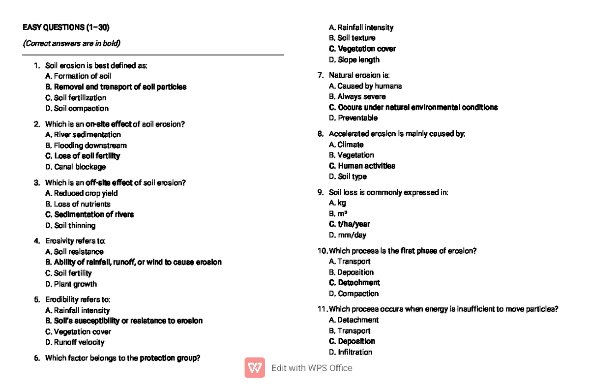 C1-4 Final Exam: Soil Erosion and Hydrology Questions - Studocu