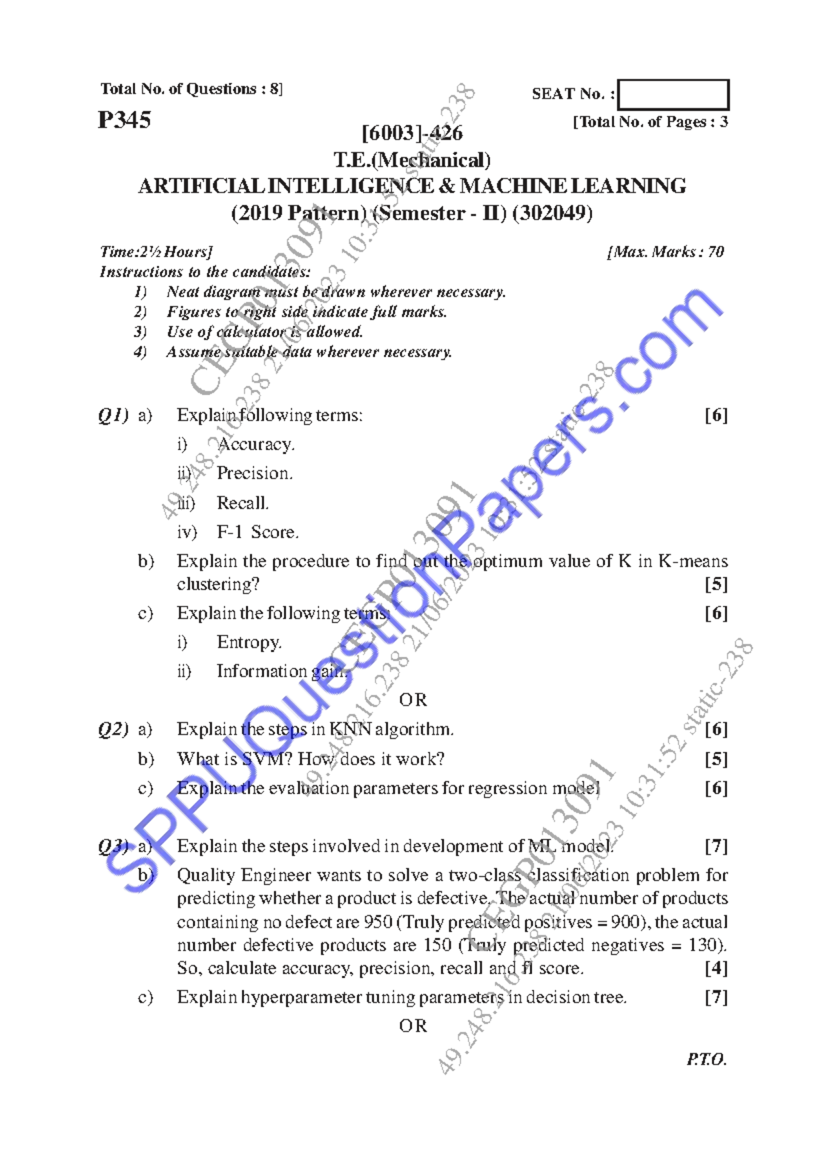 AI & ML Exam Notes (P345 C 8.2) - T.E. Mechanical Sem II (2019) - Studocu
