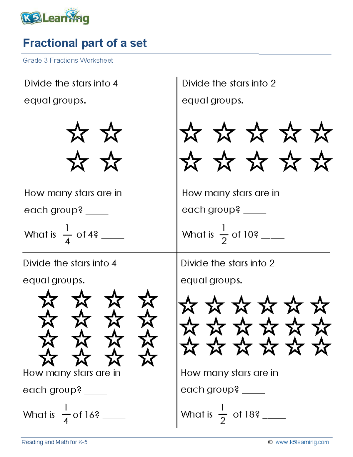 Grade 3 Fractions Worksheet: Understanding Fractional Parts and ...