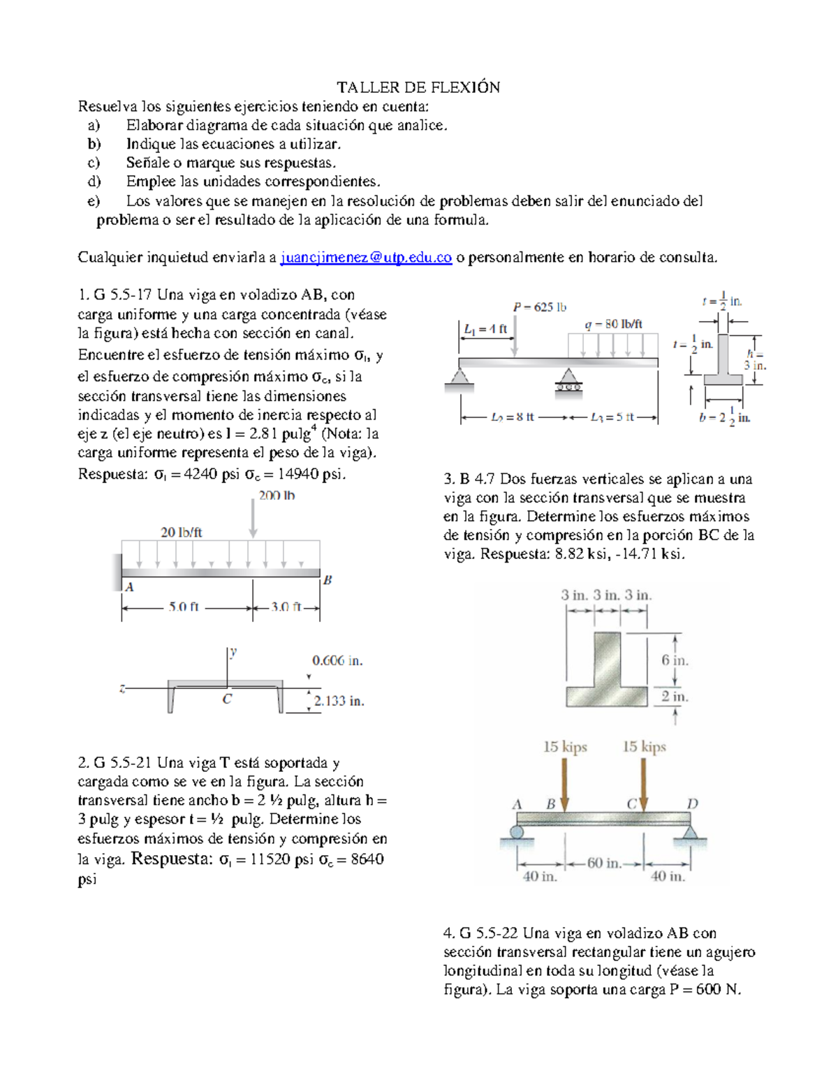 Taller de Flexión - Ejercicios Resueltos y Análisis Estructural - Studocu