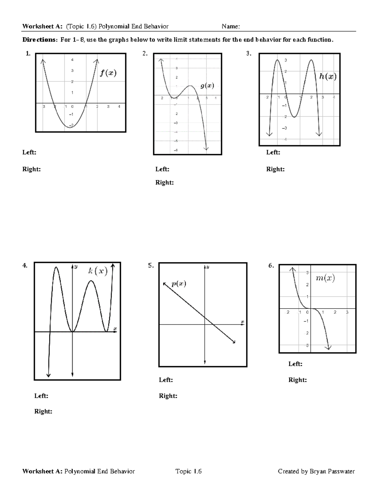 Worksheet A: End Behavior of Polynomials (Topic 1.6) - Studocu
