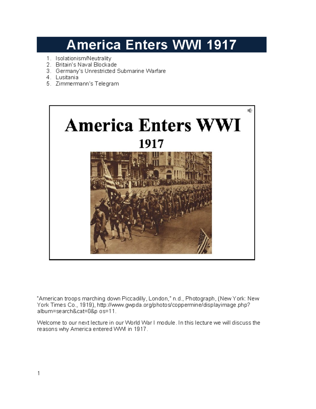 America's Path to WWI: Key Events & the Zimmerman Telegram (HIST 101 ...