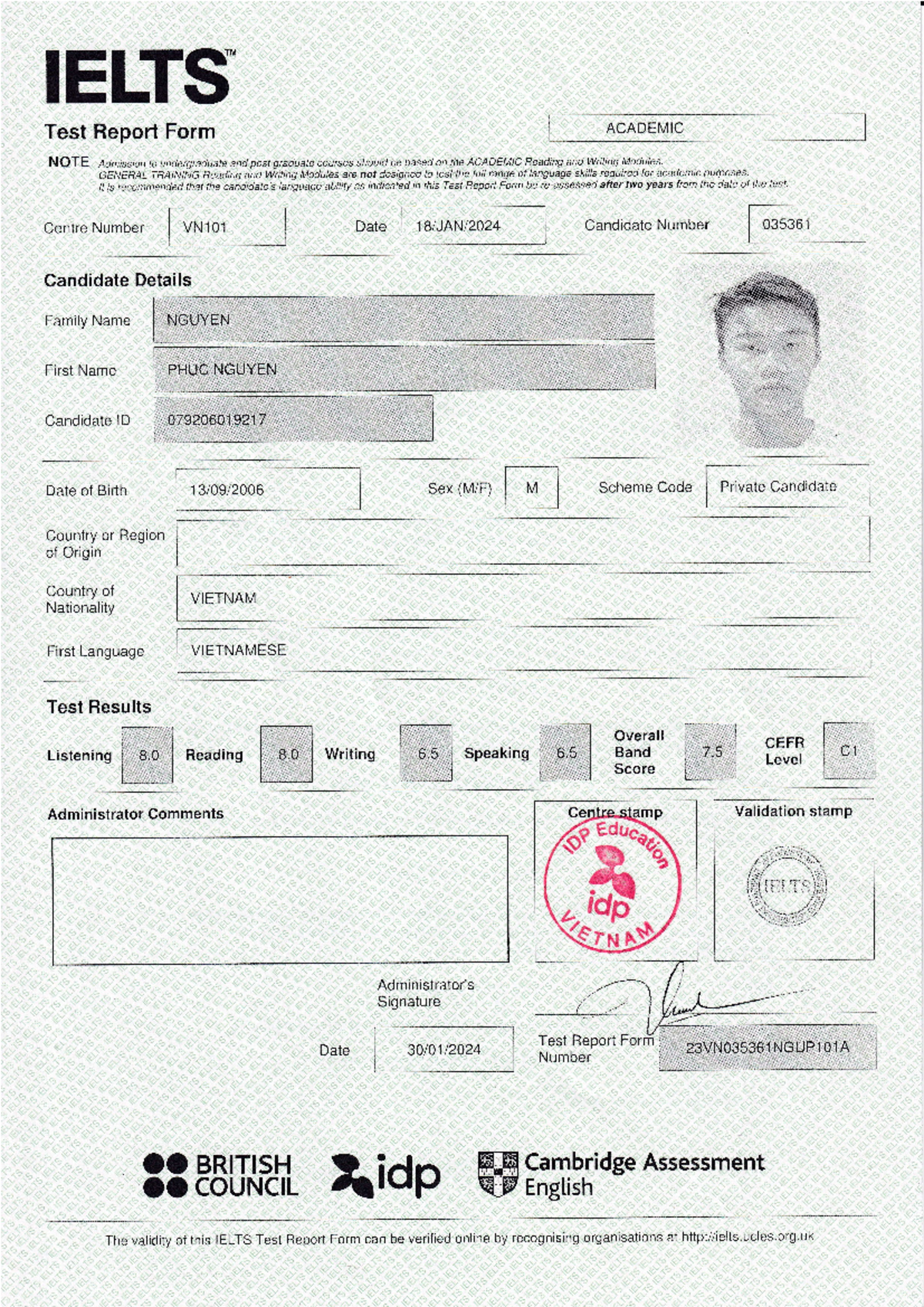 Ielts 2 - TM IELTS Test Report Form ACADEMIC NOTE Admission to ...