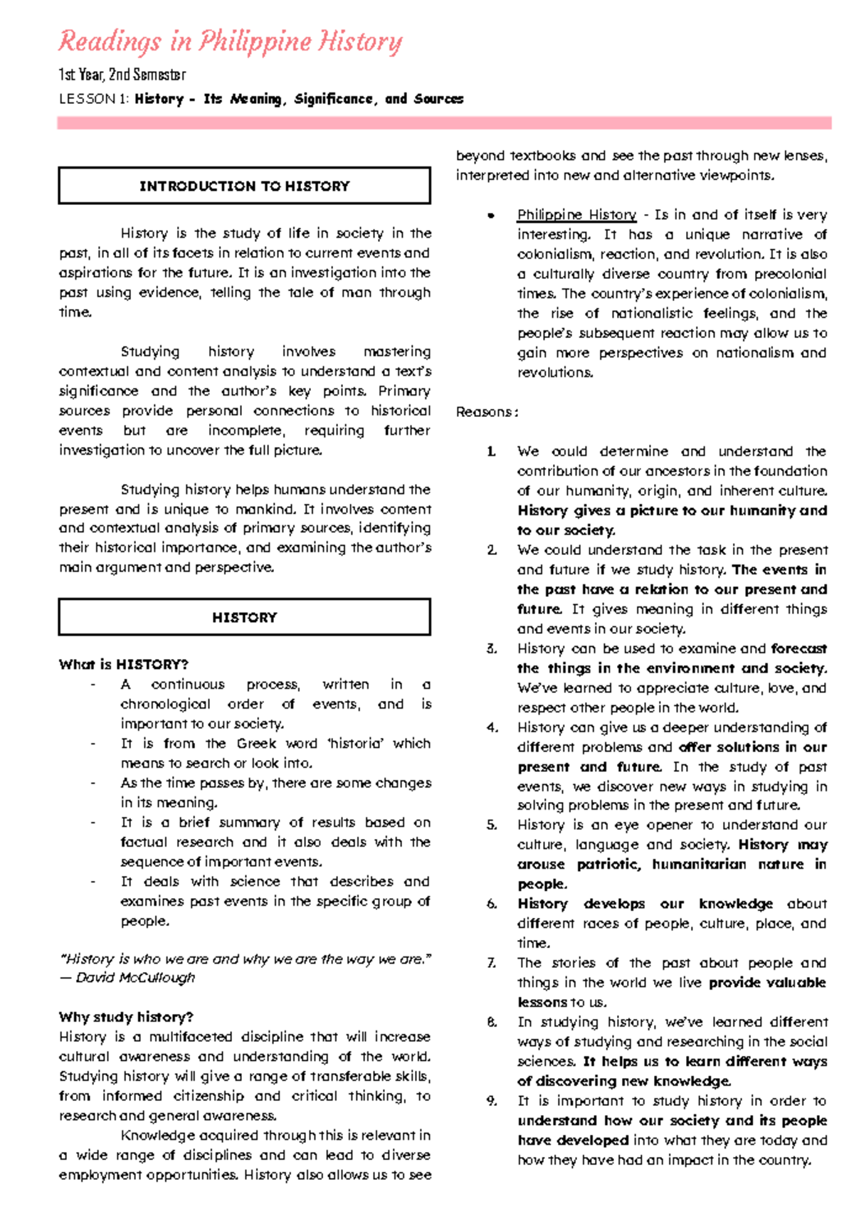 RPH-Notes - Lesson 1 to Lesson 3 - 1st Year, 2nd Semester LESSON 1 ...