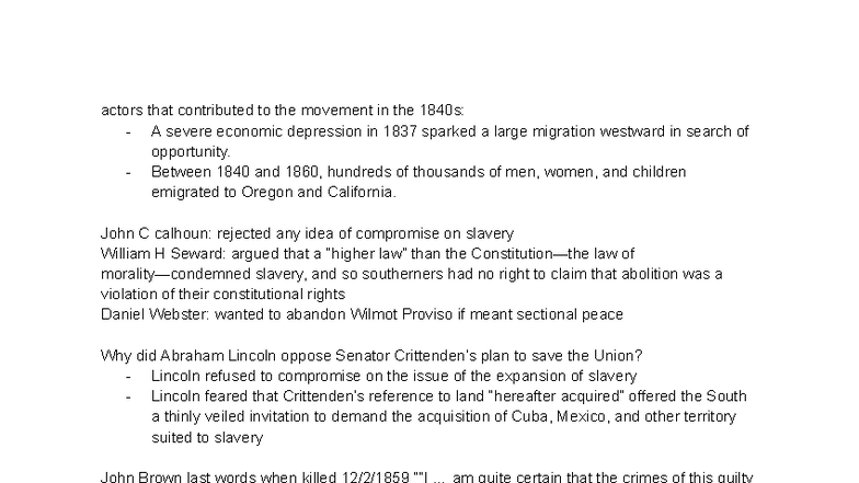 Actors Contributing to the 1840s Movement: A Study (HIST 101) - Studocu