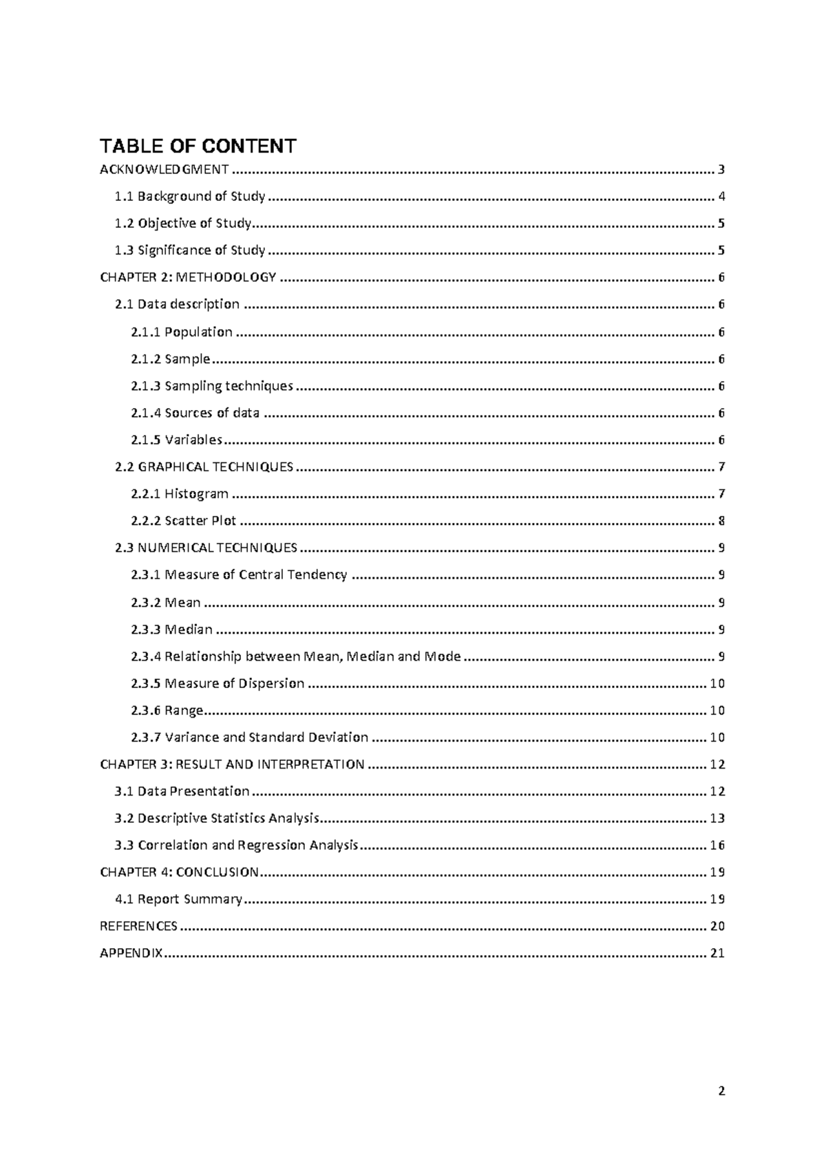 STA 108 Group Project - TABLE OF CONTENT ACKNOWLEDGMENT First and ...