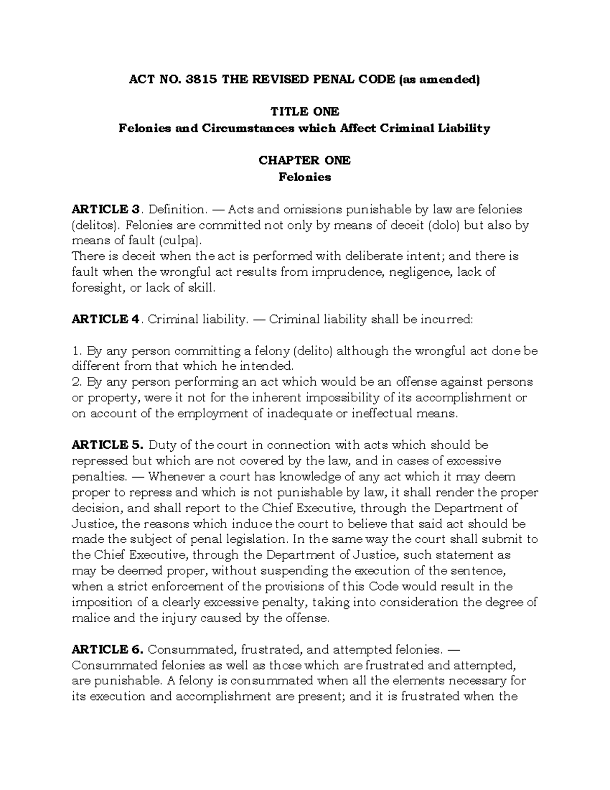 Article-3815-Rev - article 3815 - ACT NO. 3815 THE REVISED PENAL CODE ...