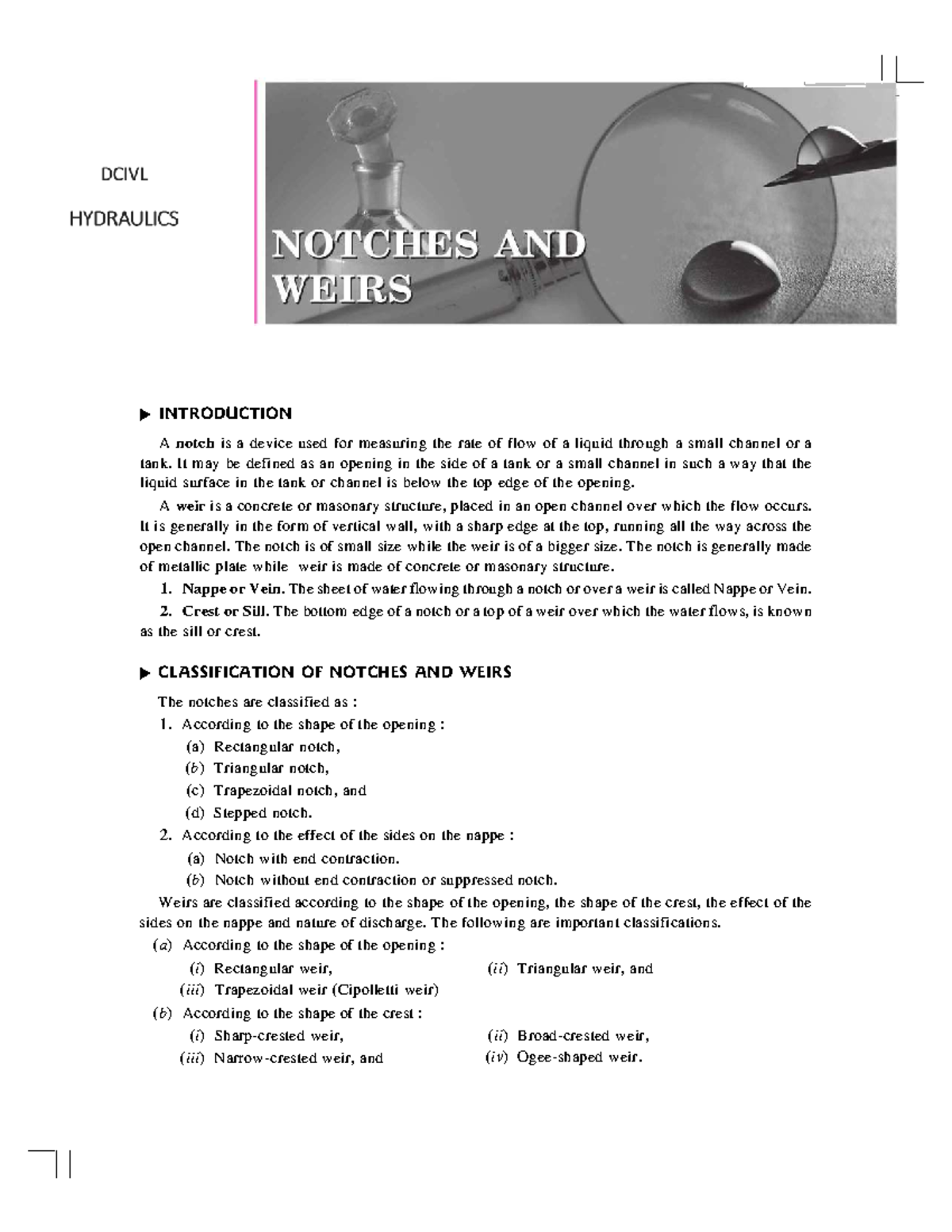 Notches and Weirs - Notes (ENG 101) on Flow Measurement Techniques ...