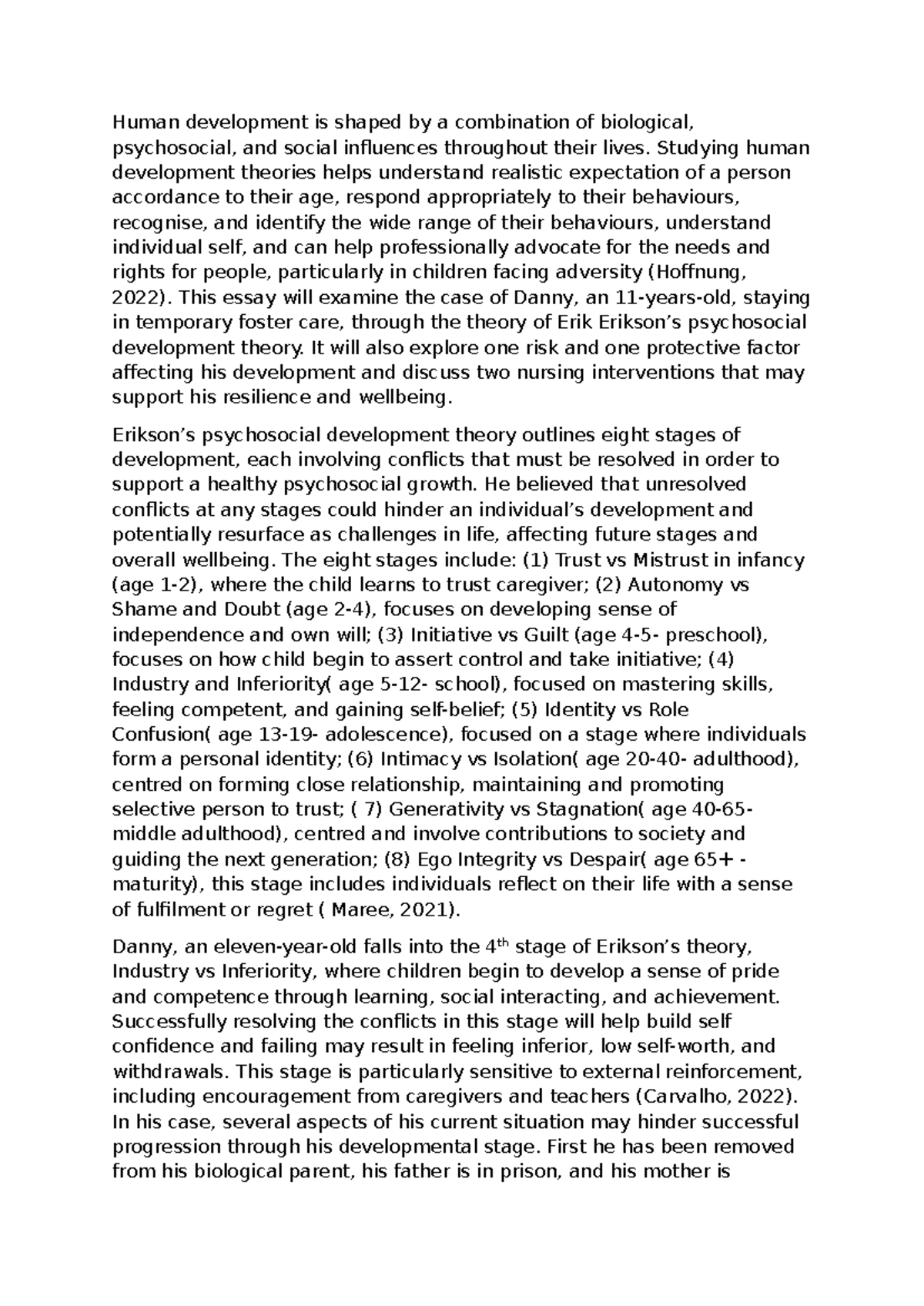 Human Development Case Study: Danny's Journey Through Erikson's Theory (1804) - Studocu