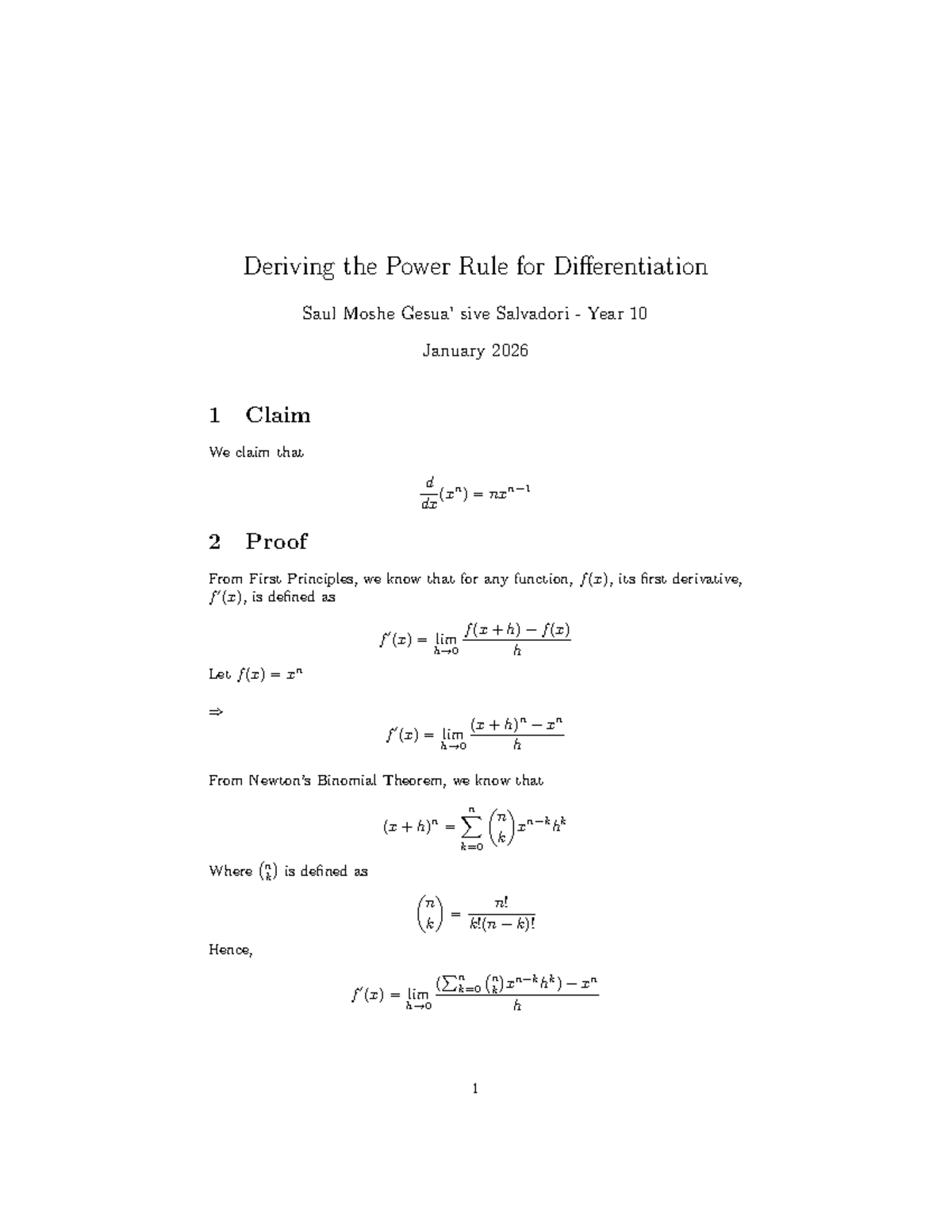A Full Derivation of the Power Rule for Differentiation - Year 10 - Studocu