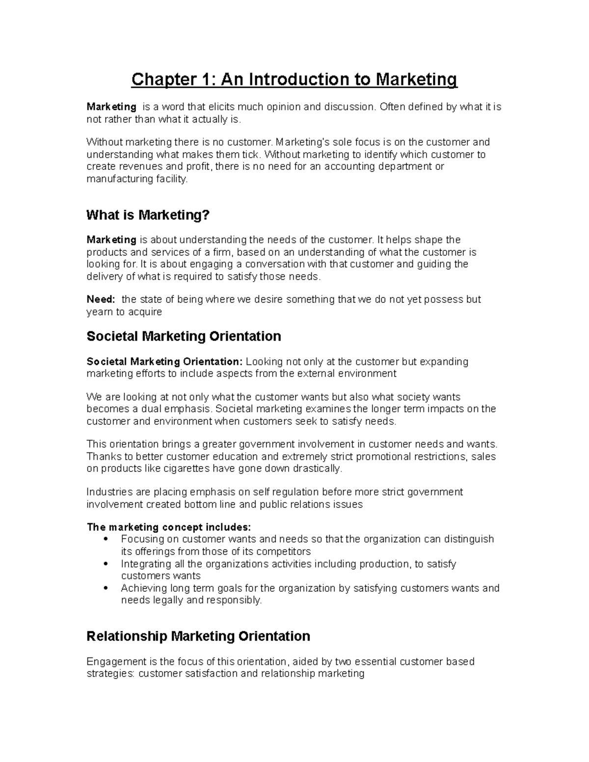 Lecture notes - Introduction to Marketing - complete - Chapter 1 ...