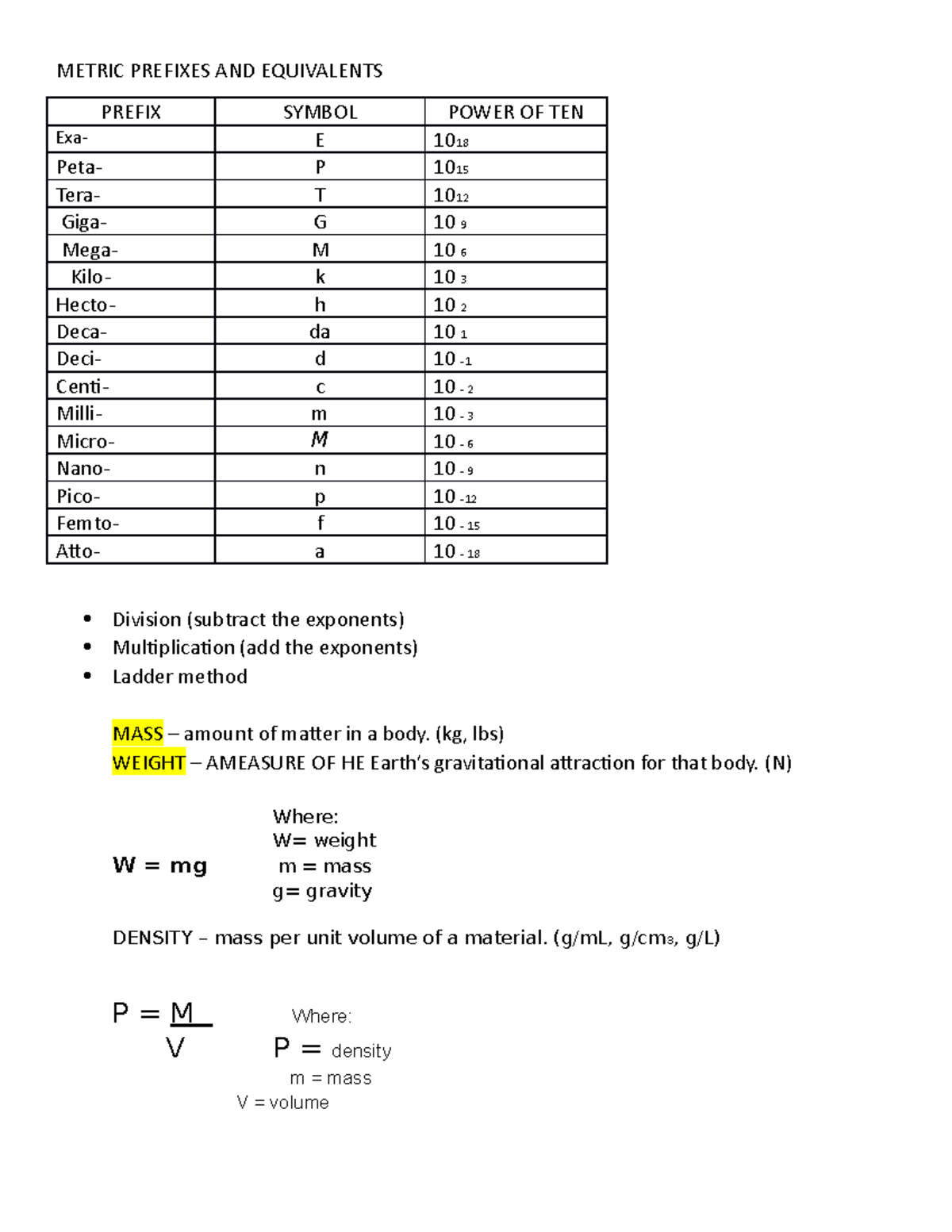 7 Metric Prefixes AND Equivalents - METRIC PREFIXES AND EQUIVALENTS ...