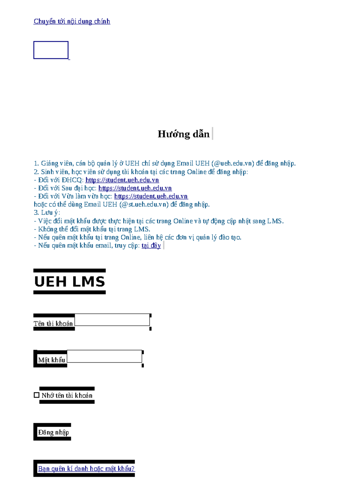 Hướng dẫn Đăng nhập UEH LMS cho Sinh viên và Giảng viên - Studocu