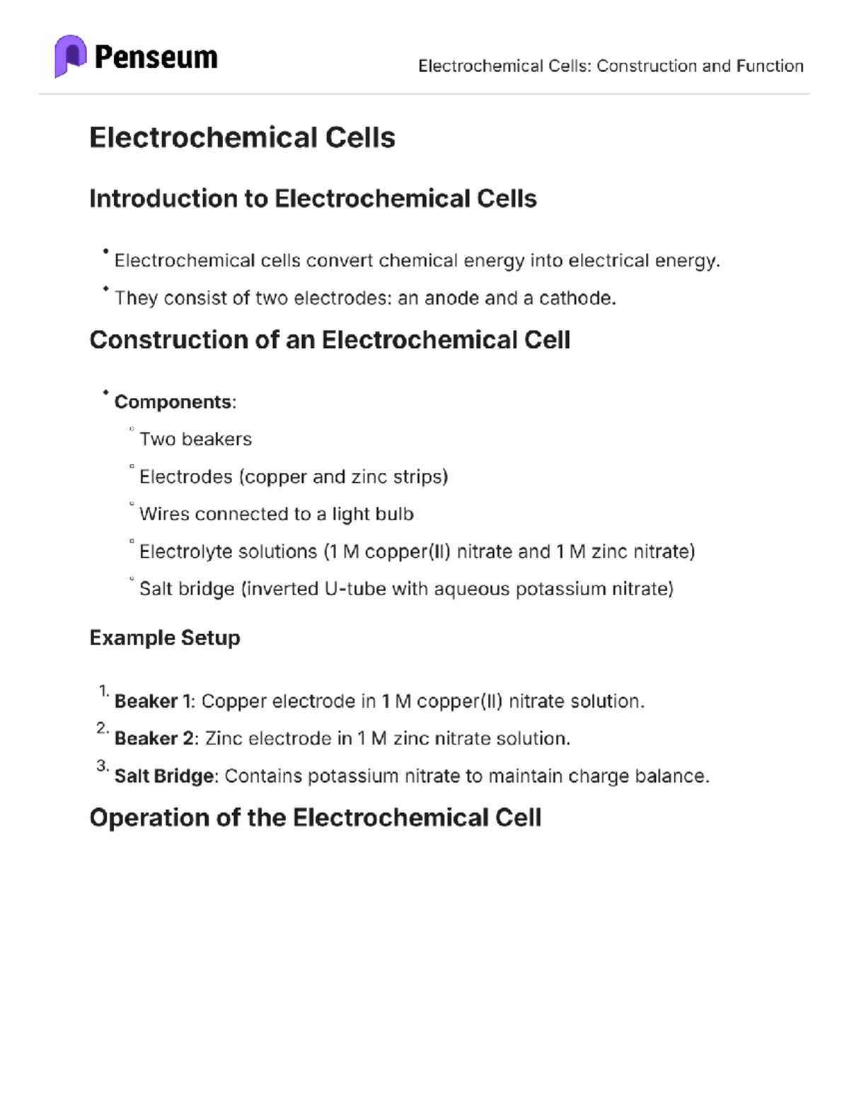 Electrochemical Cells: Construction, Function, and Key Concepts - Studocu