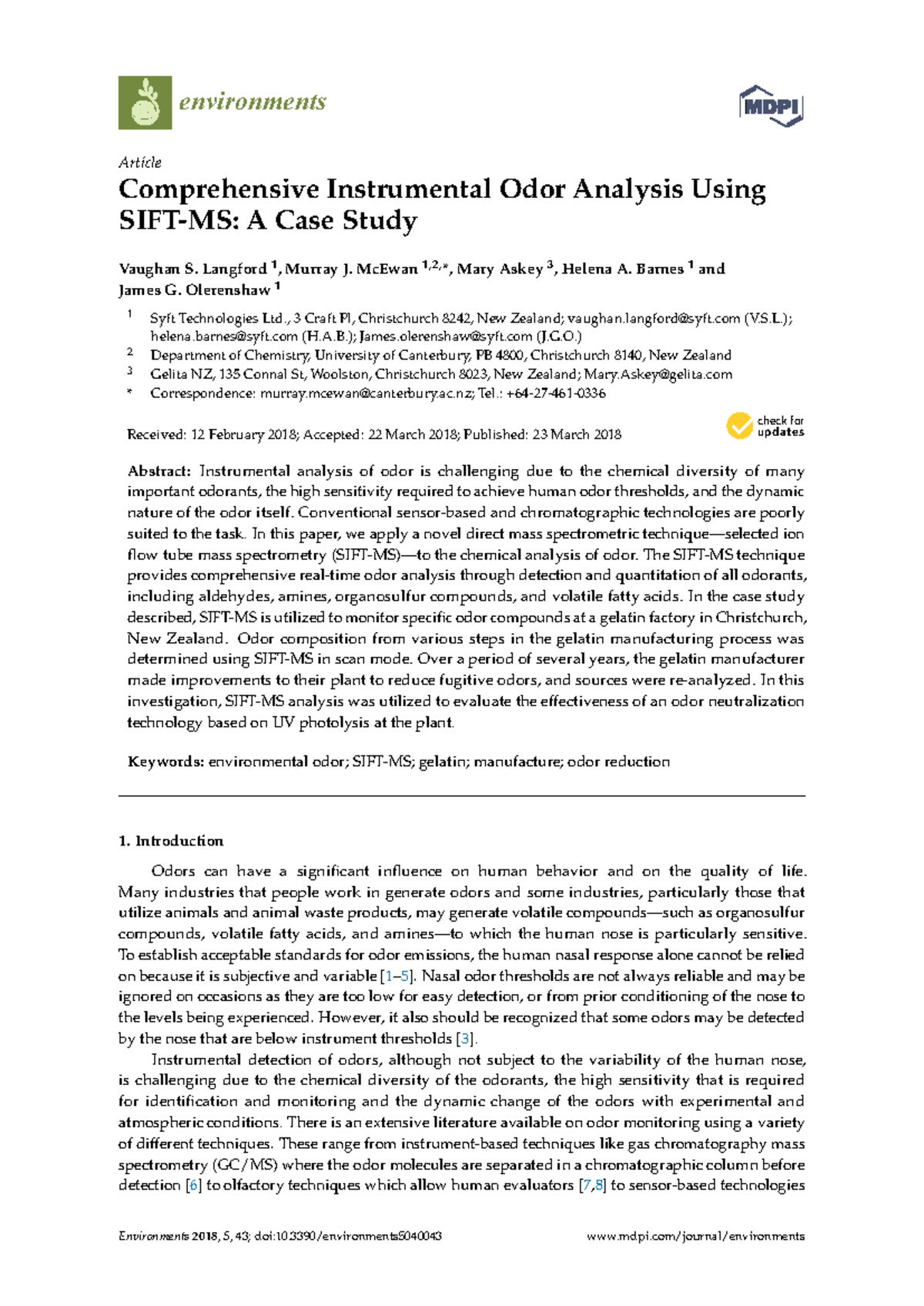Comprehensive Odor Analysis in Gelatin Production: A Case Study (ENV-05 ...