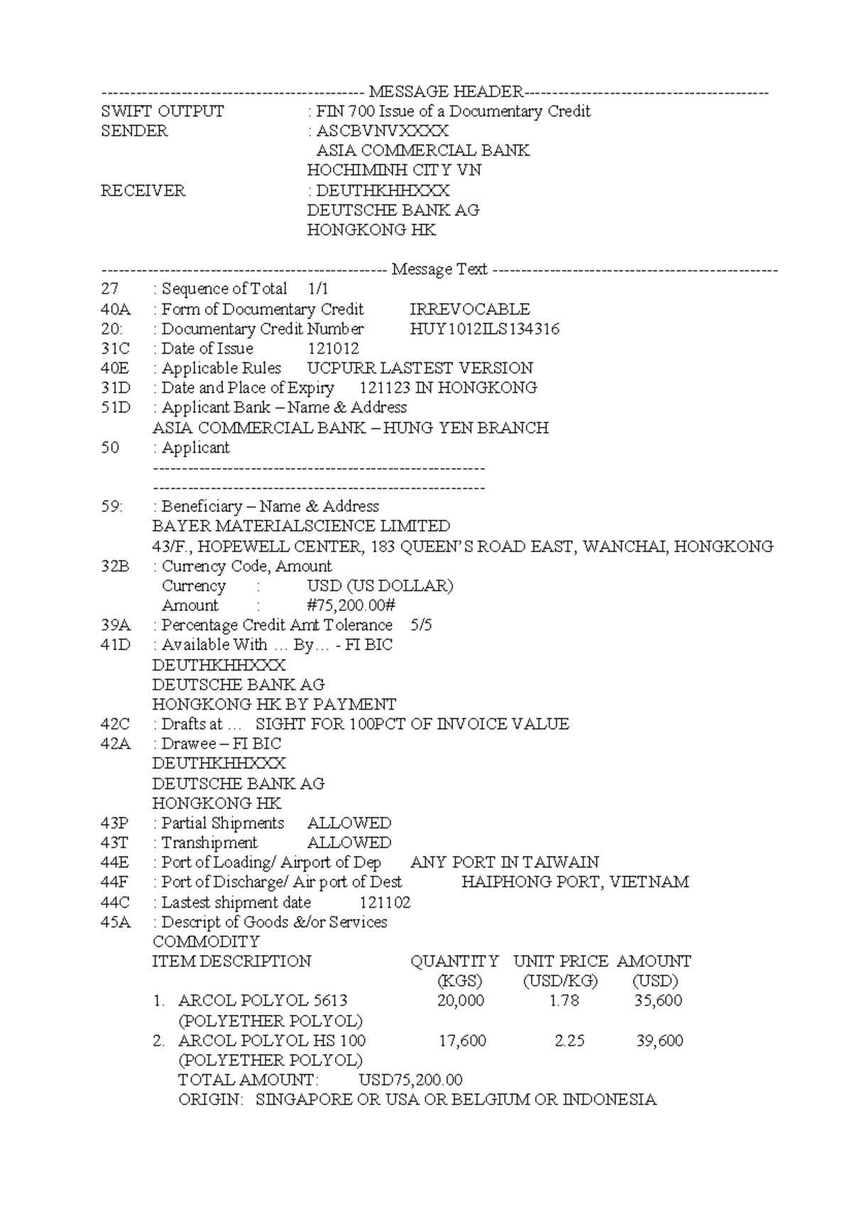 MT700 7 - SWIFT Message for Documentary Credit Issuance - Studocu