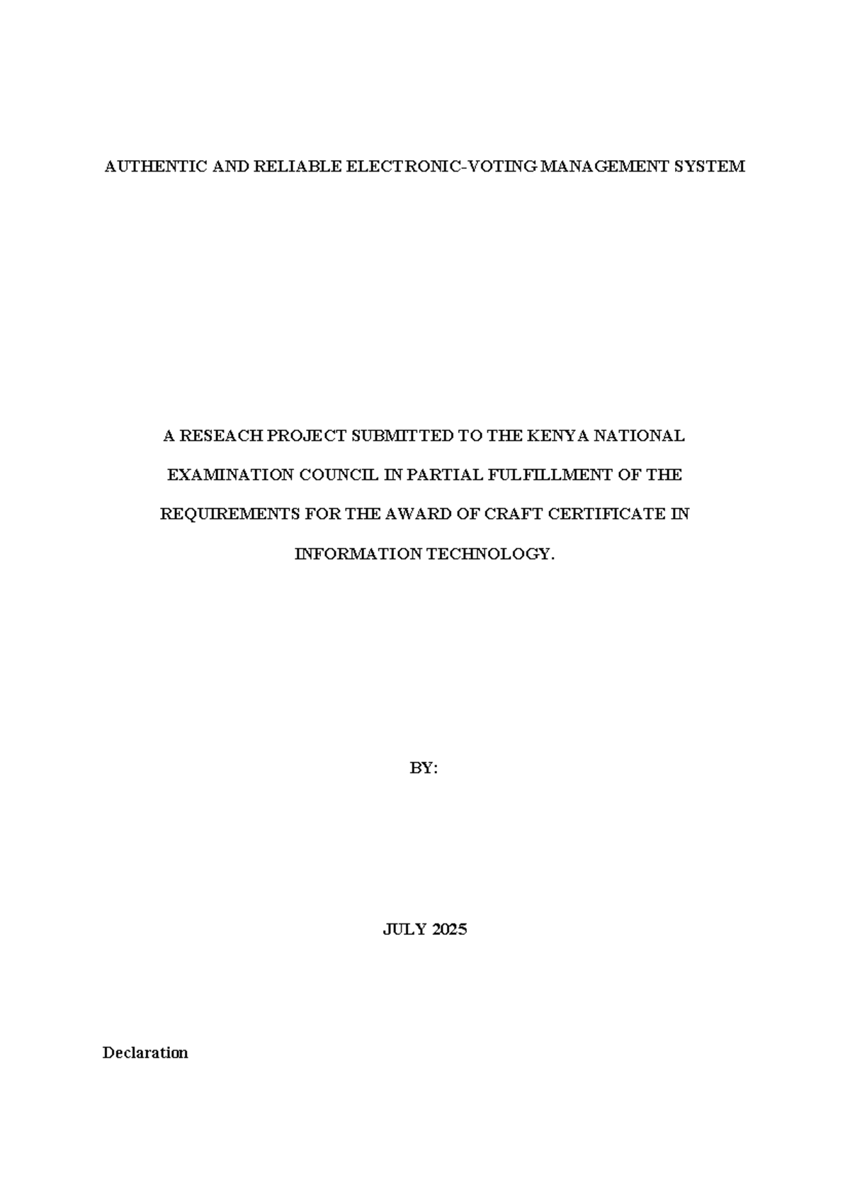 Authentic & Reliable E-Voting Management System Project (IT 101) - Studocu