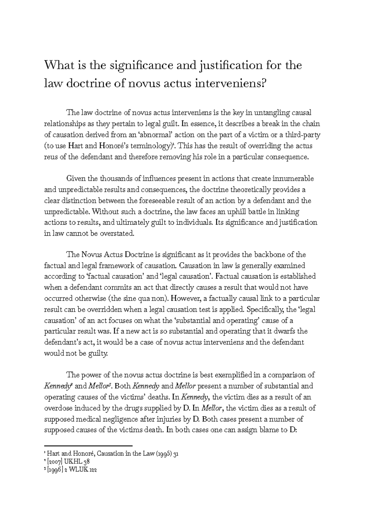 The Legal Significance of Novus Actus Interveniens Doctrine - Studocu