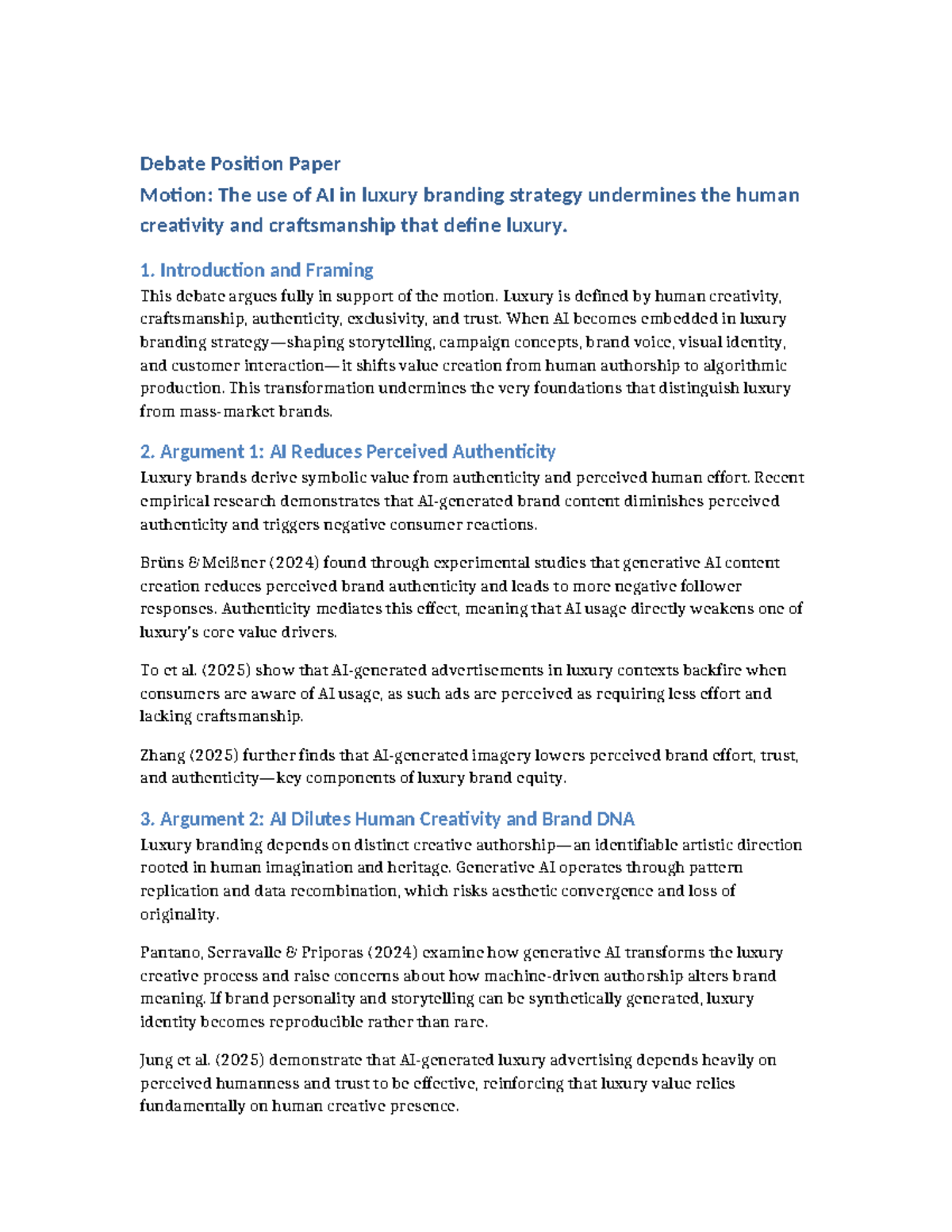 AI in Luxury Branding: A Debate Position Paper on Creativity and ...