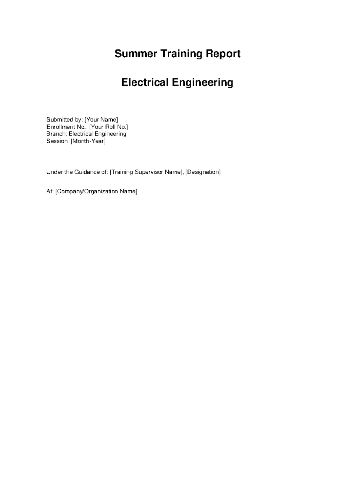 Electrical Engineering Summer Training Report (B.Tech) - Studocu