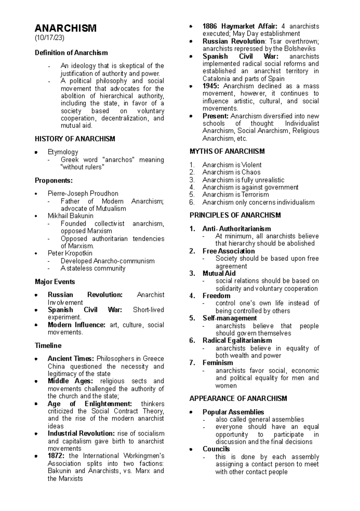 PSEL 113 Anarchism: Definitions, History, and Principles Explained ...