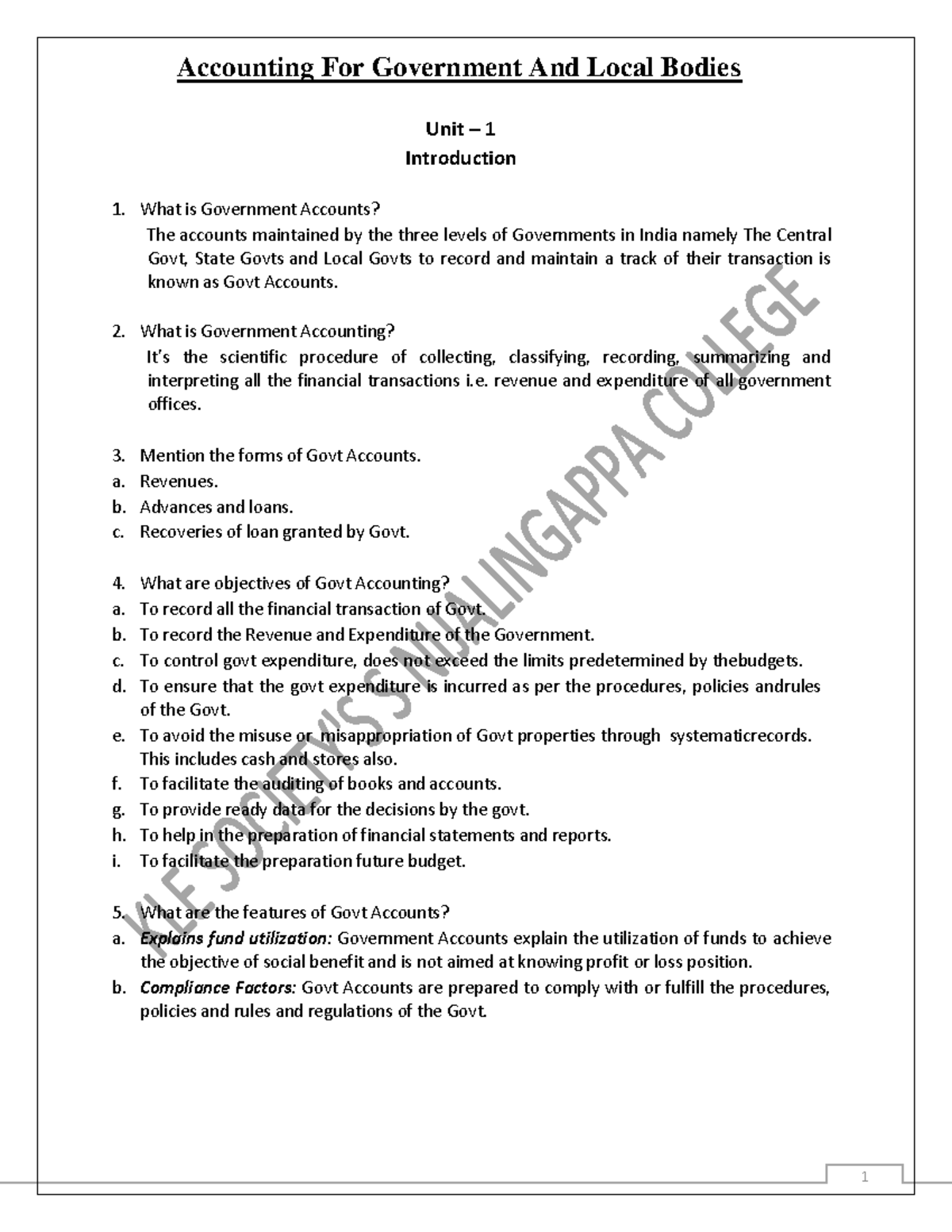AGLB-UNIT-1: Introduction to Government Accounting Principles - Studocu