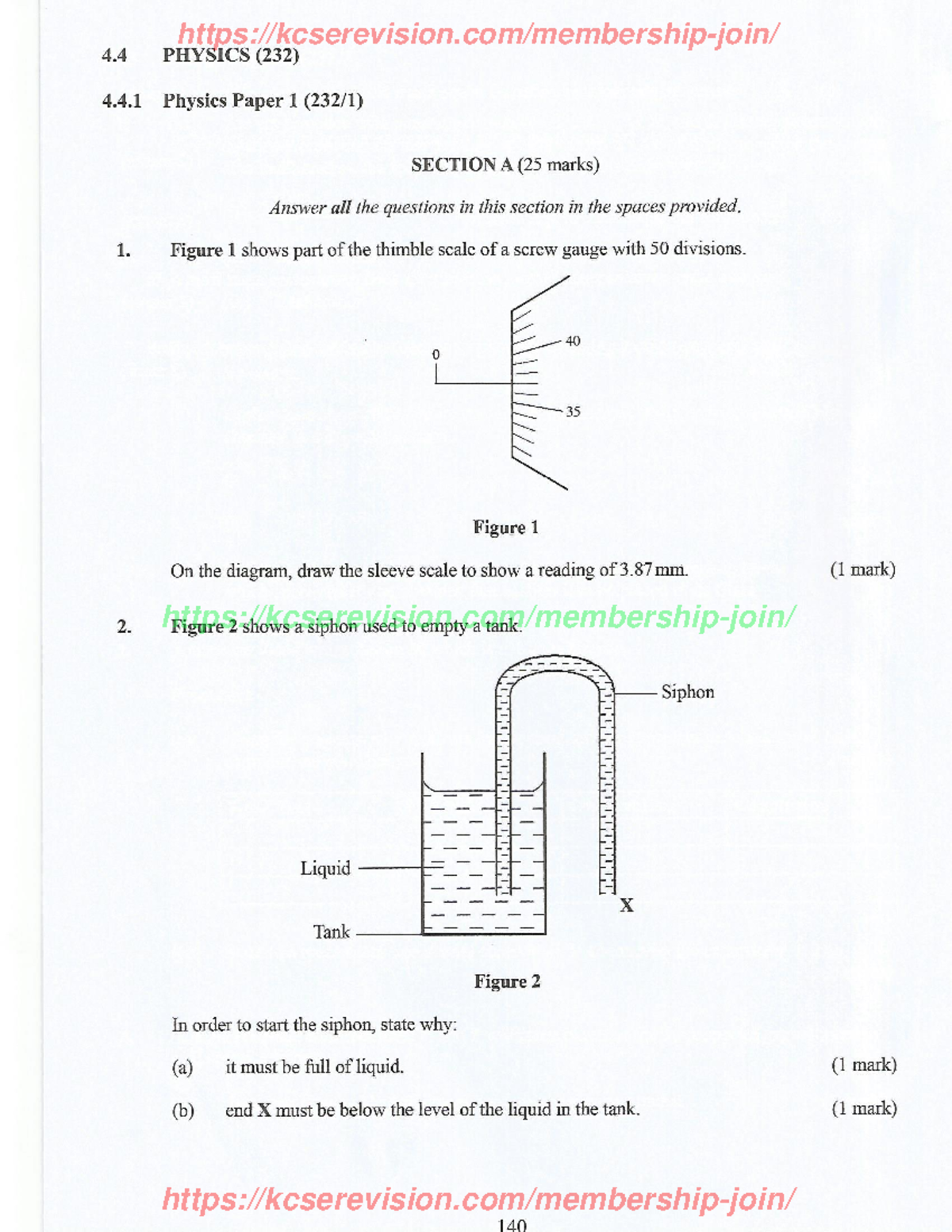 KCSE 2021 Physics (232) Paper 1, 2 & 3 Comprehensive Questions - Studocu