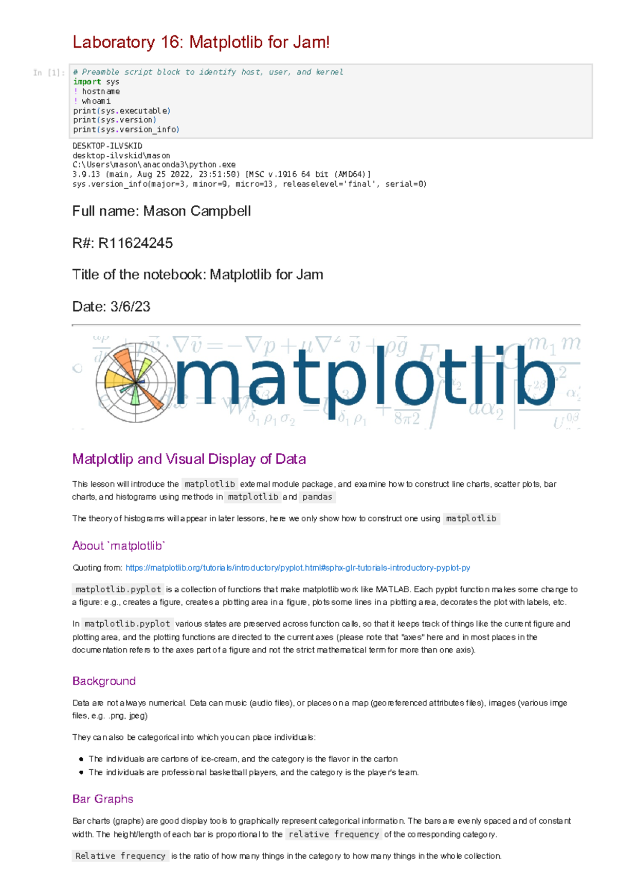 Matplotlib for Jam - Lab 16 Cheat Sheet and Overview - Studocu