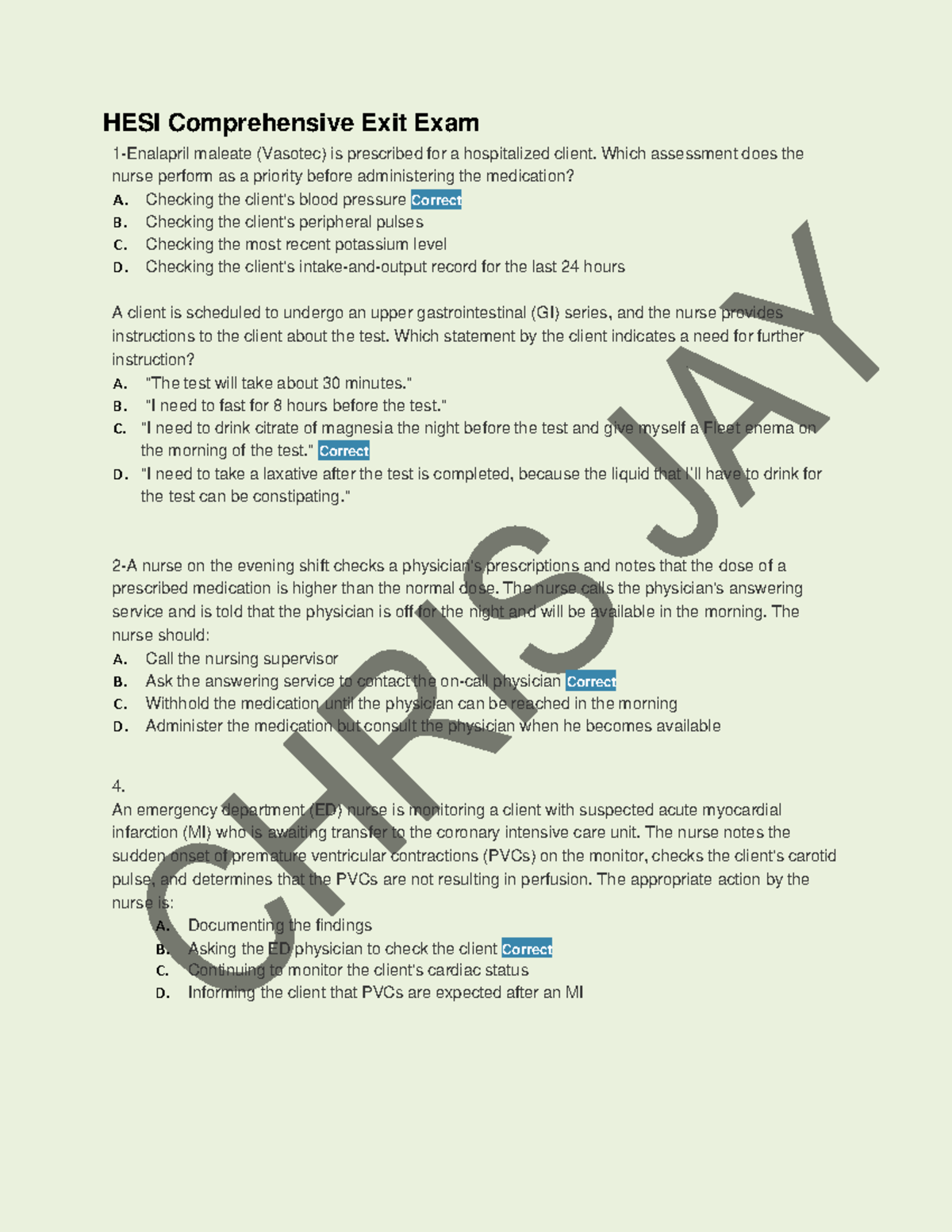 HESI Comprehensive Exit Exam Review Questions and Answers - Studocu