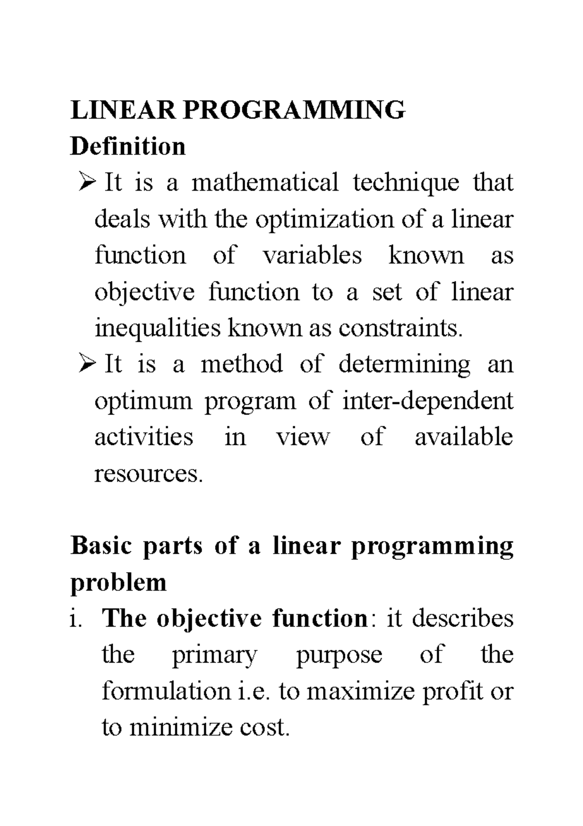 OR Linear Programming - Brief notes on OR - LINEAR PROGRAMMING ...