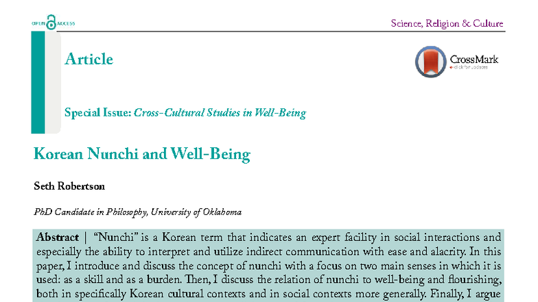 Korean Nunchi: Exploring Its Role as a Virtue in Social Contexts - Studocu