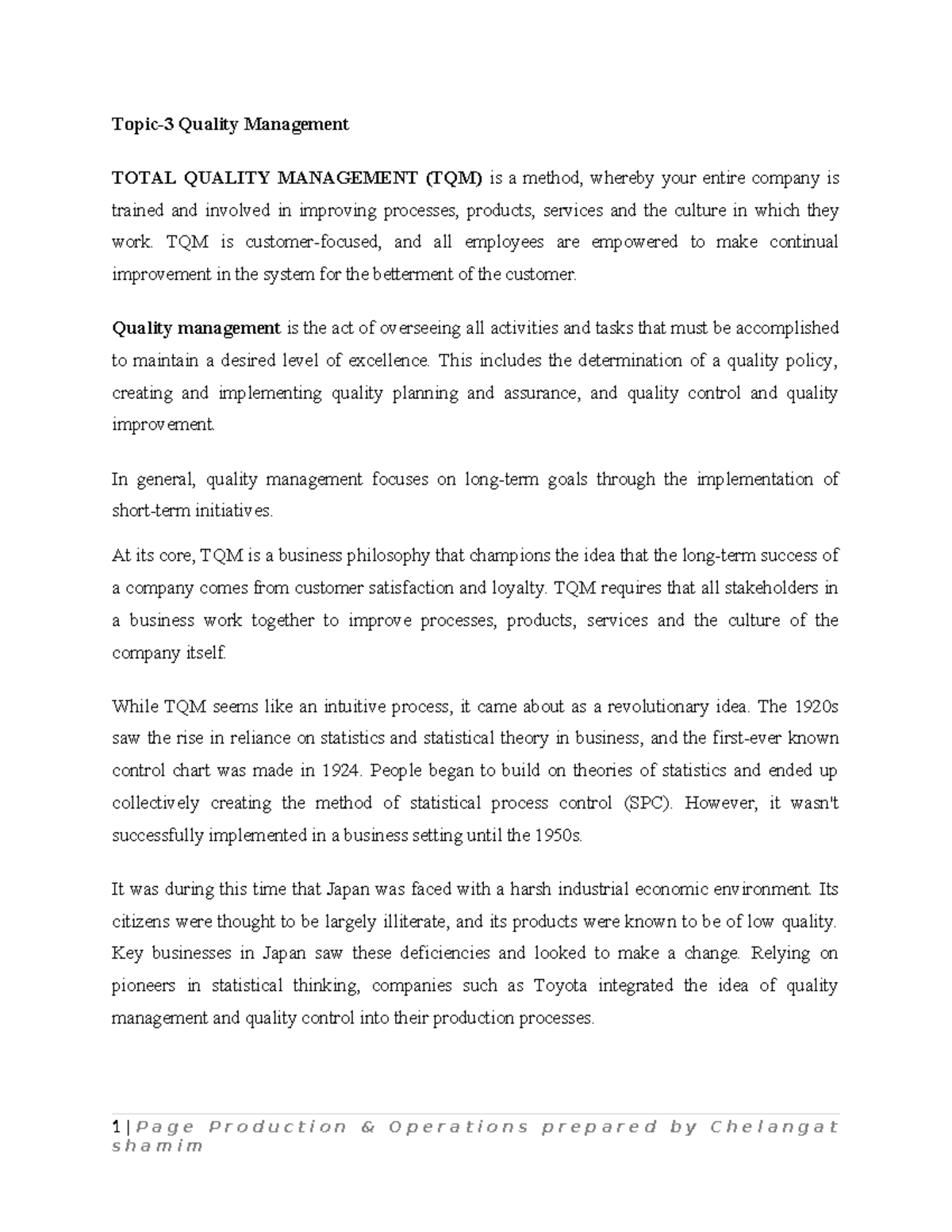 Quality Management Overview: TQM Principles and Practices - Studocu