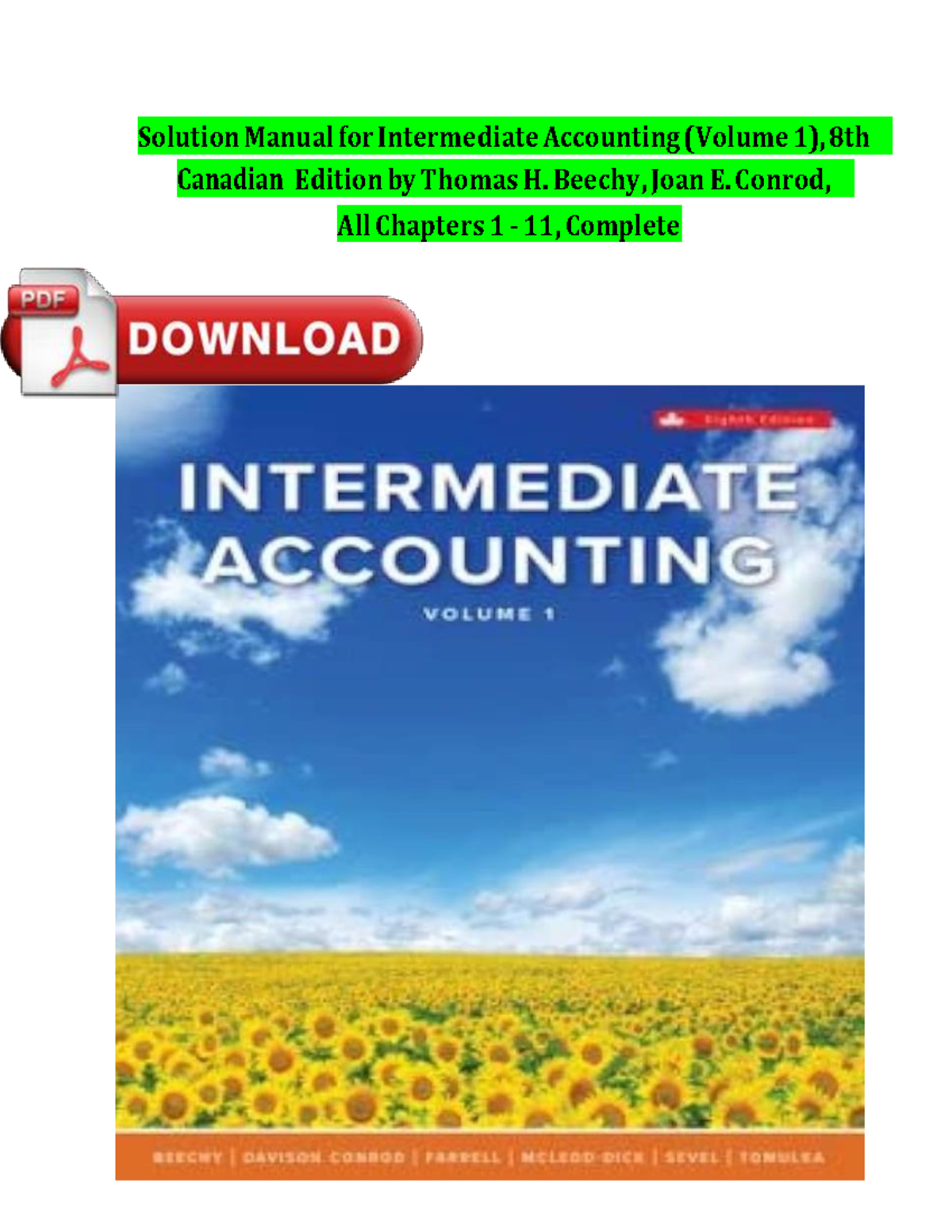 SOLUTION MANUAL for Intermediate Accounting Volume 1 8th Edition Thomas ...
