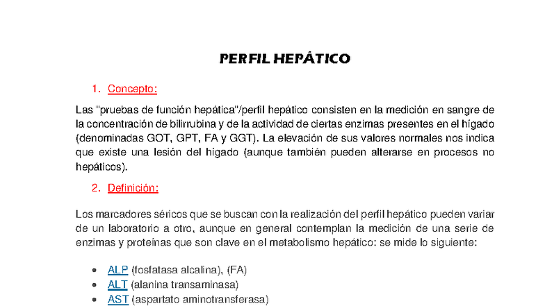 PERFIL HEPÁTICO: Interpretación y Conceptos Clave en Bioquímica 2do D ...