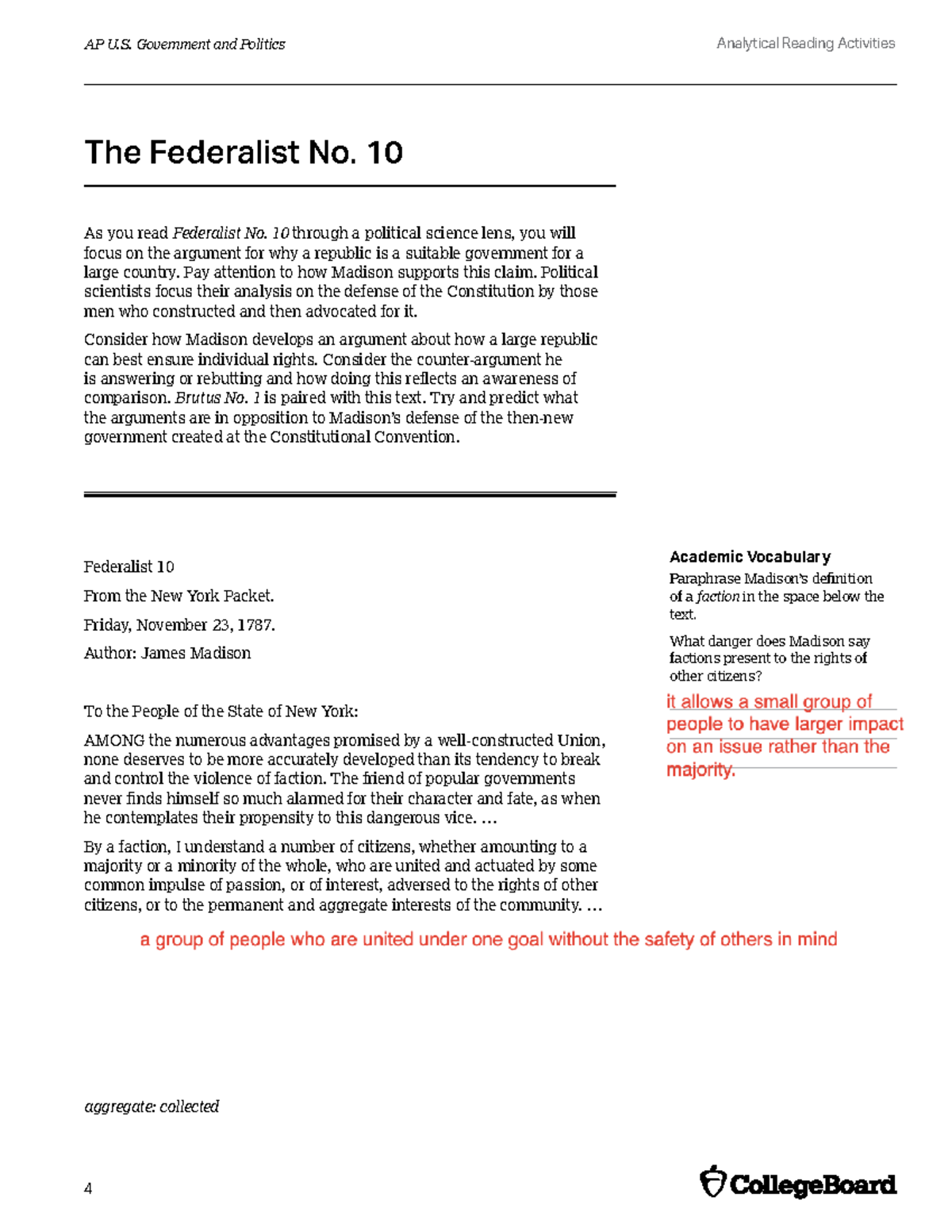 Fed 10 - Fed 10 Document annotated - The Federalist No. 10 As you read ...