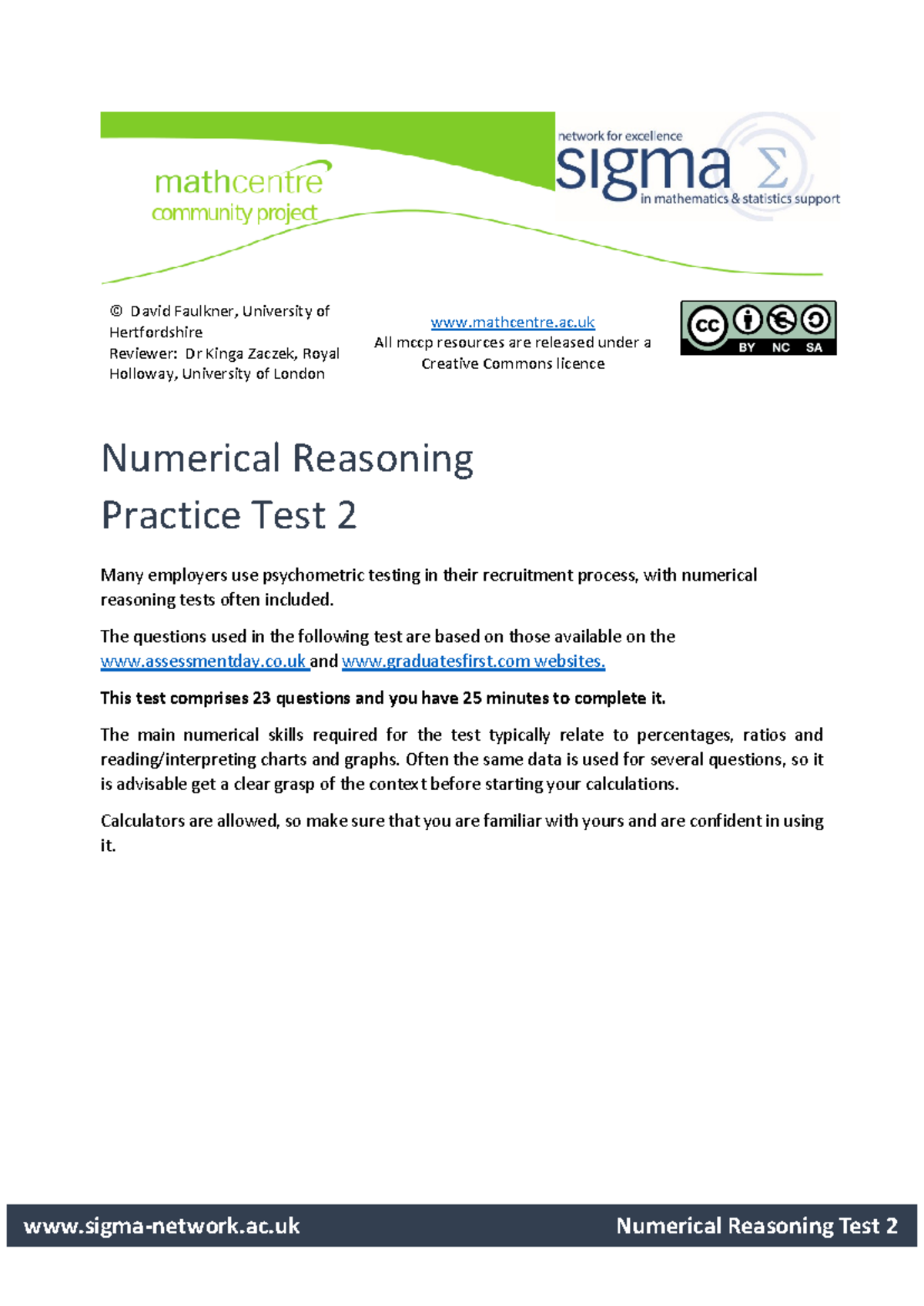 Numerical Reasoning Test 2 Questions - Practice for Employers - Studocu