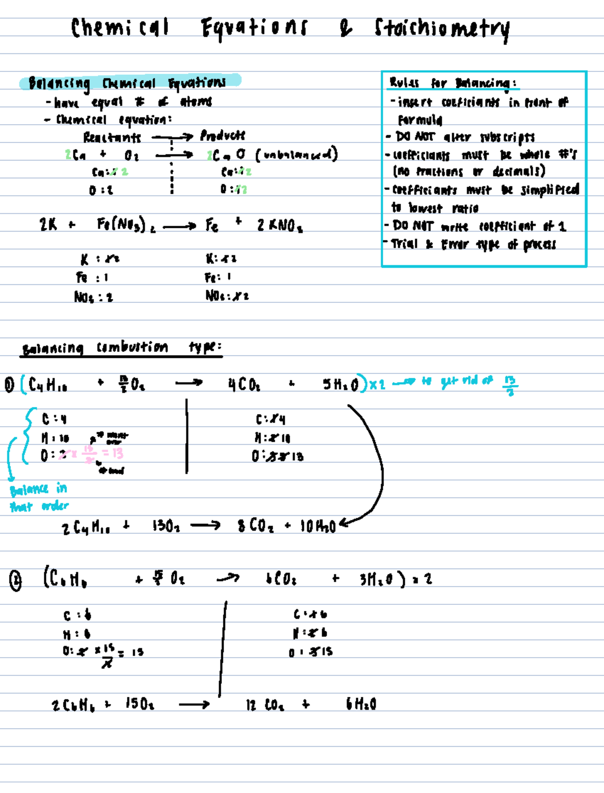 Chemical Equations and Stoichiometry: Balancing Rules and Practice ...