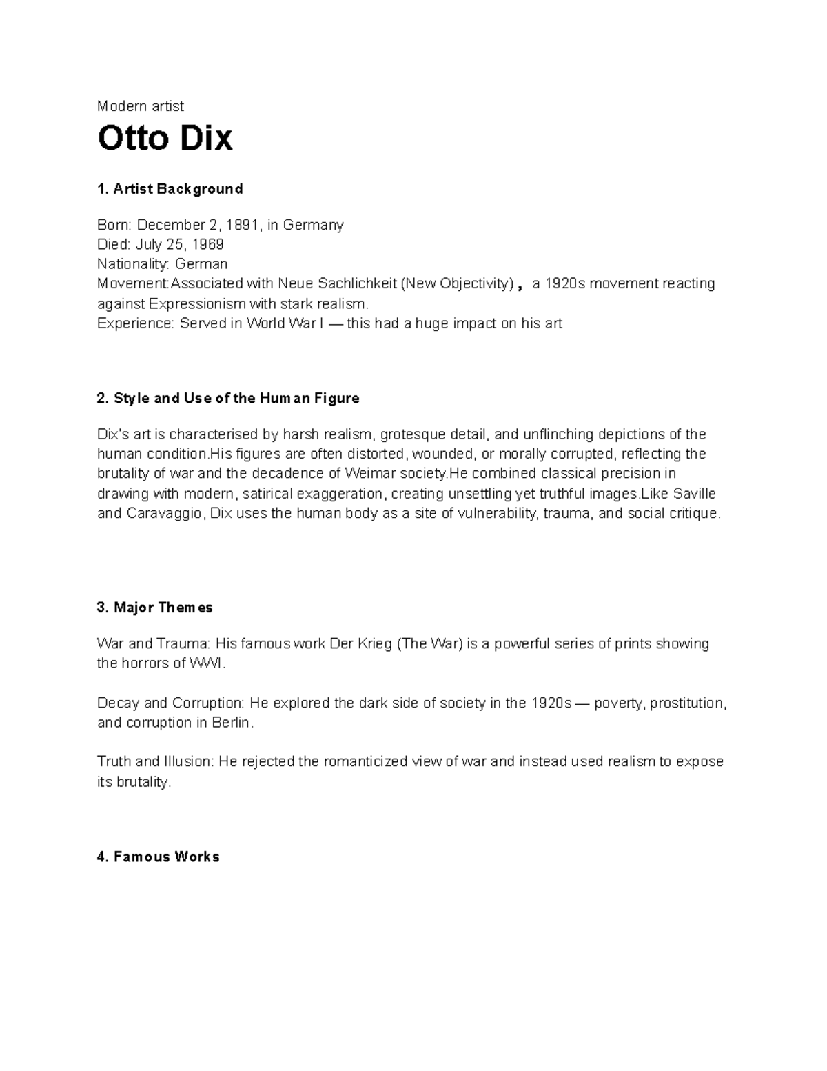 Artist Otto Dix: New Objectivity and the Impact of War - Studocu