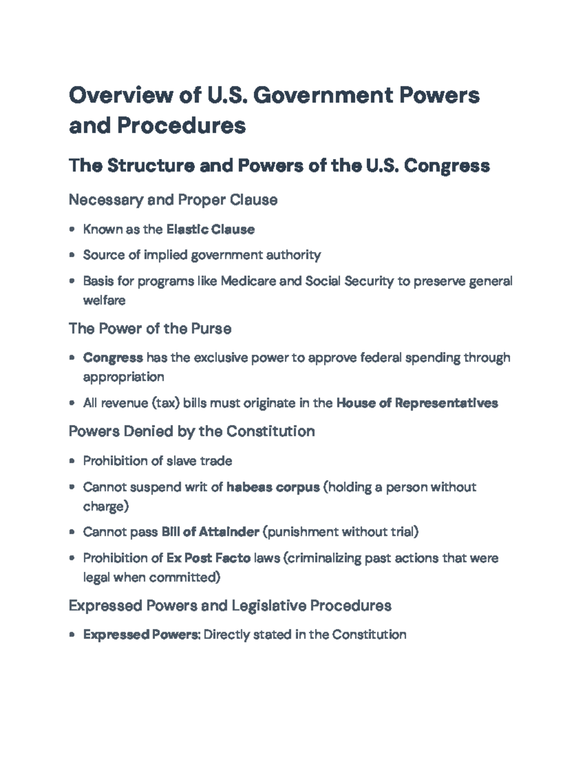 Overview of U.S. Government Powers and Processes (Govt 101) - Overview ...