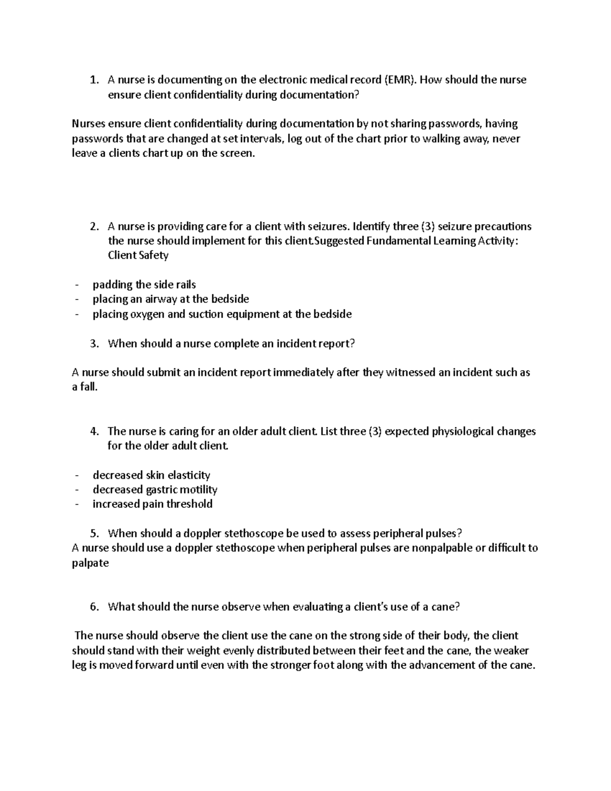 NUR 101 Remediation 1: Client Safety and Nursing Care Essentials - Studocu